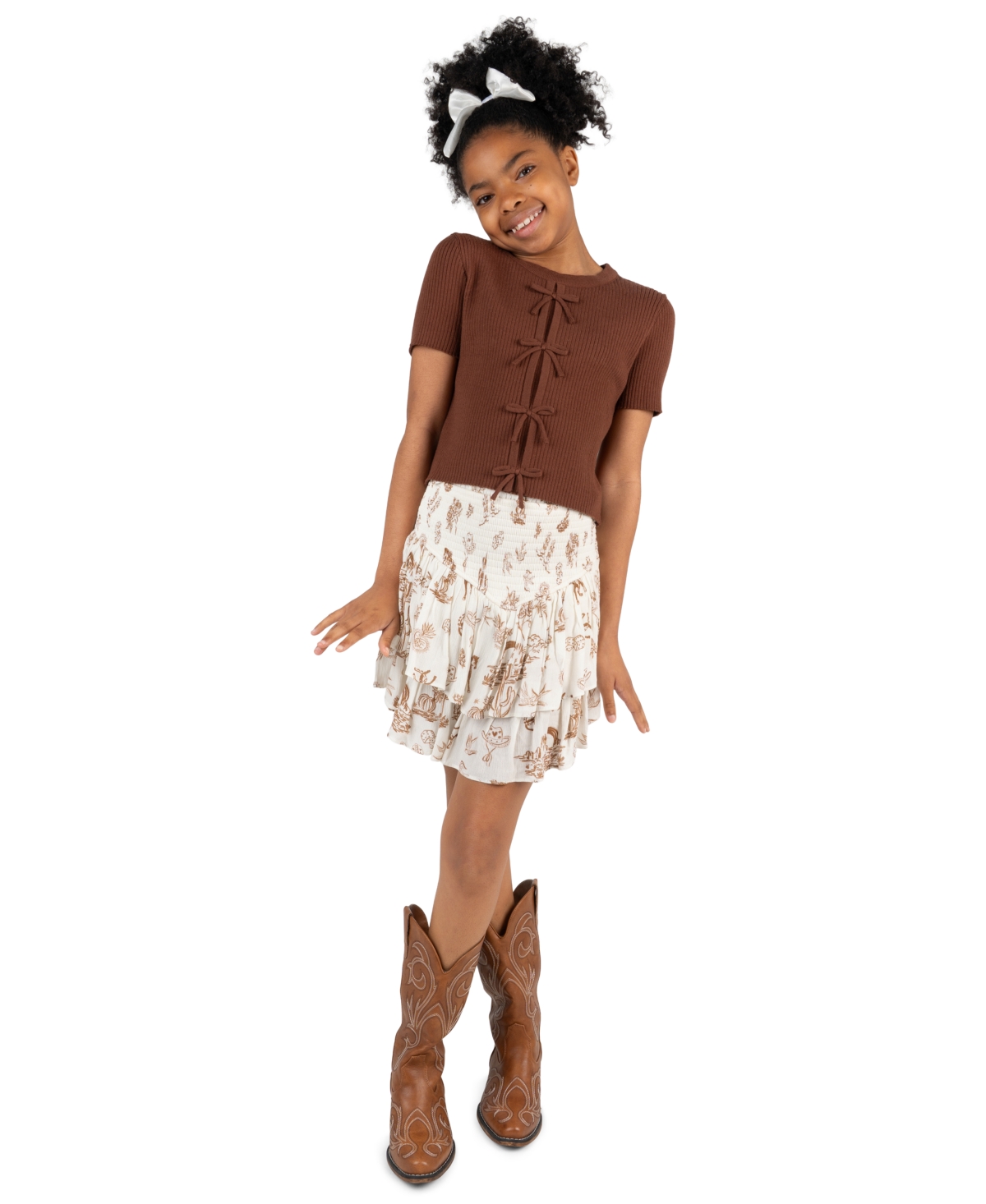 Click here for Tween Diva Girls 7-12 Rib Knit Bow Sweater  Printe... prices