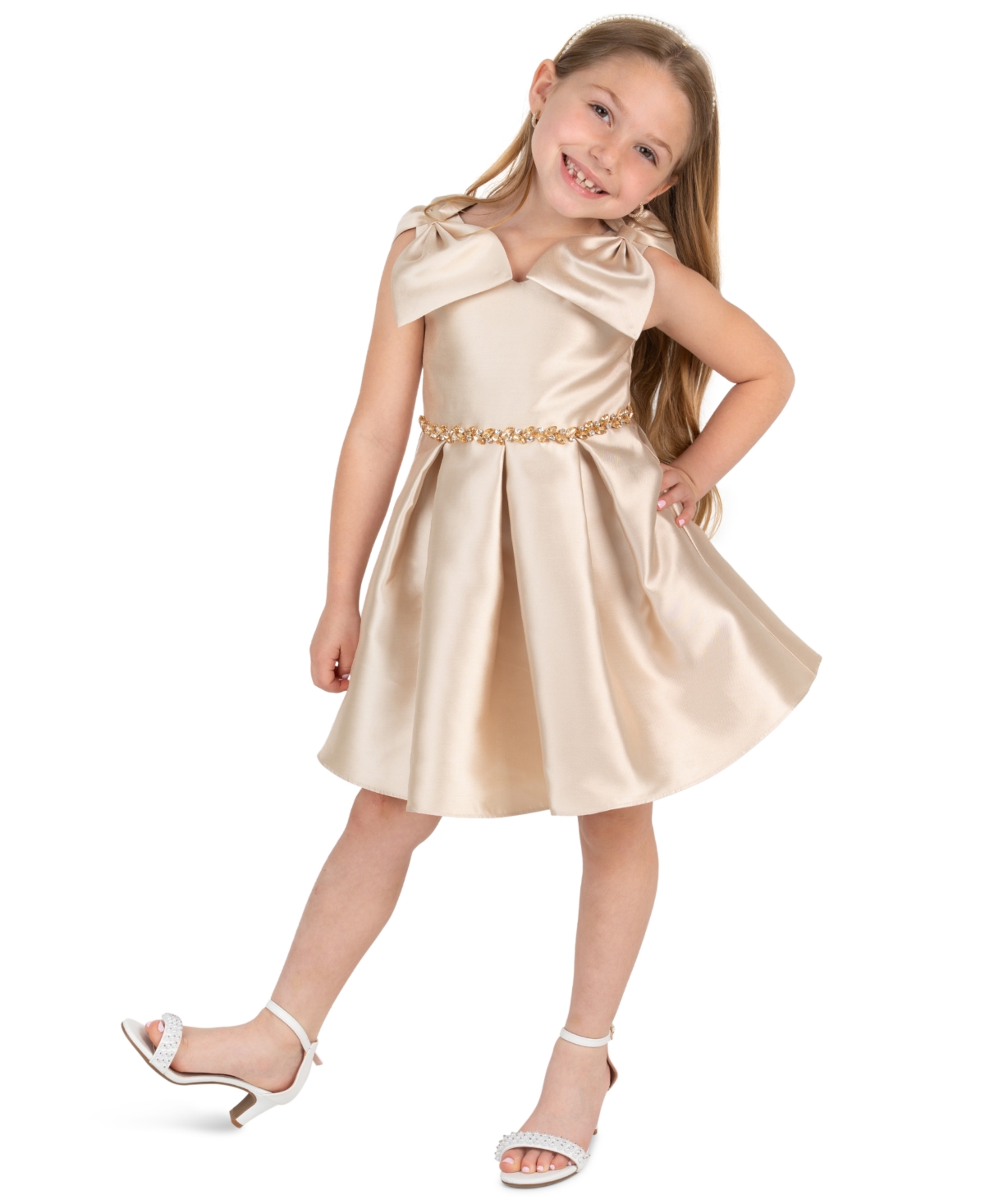 Click here for Rare Editions Girls 2T-6X Mikado Bow Shoulder Plea... prices