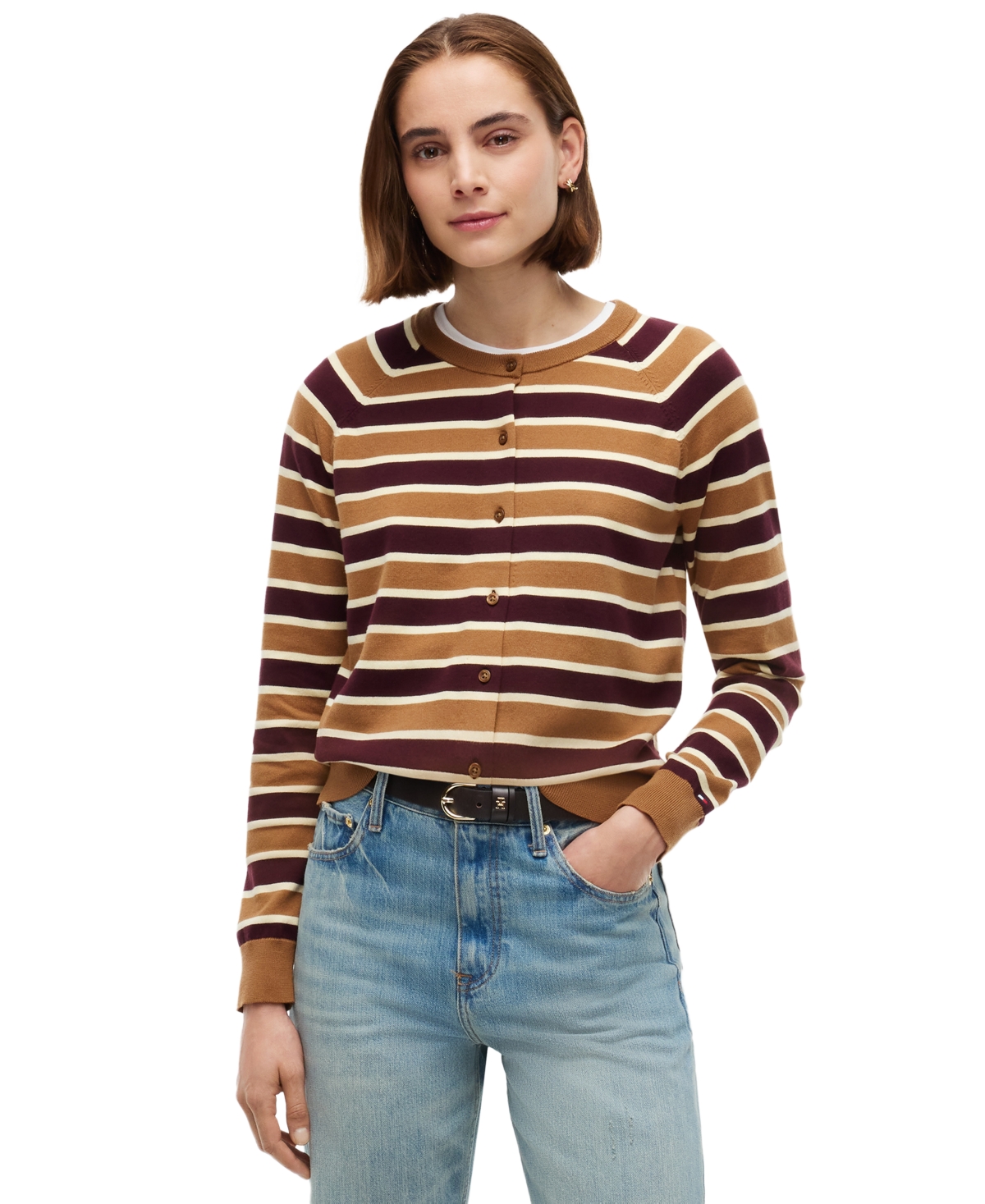 Click here for Tommy Hilfiger Womens Striped Slim-Fit Crewneck Ca... prices