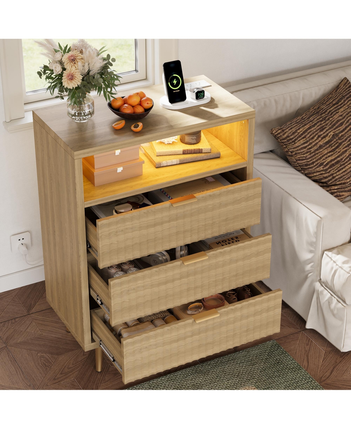 Click here for gaomon Fluted 3-Drawer Dresser for Bedroom  Modern... prices