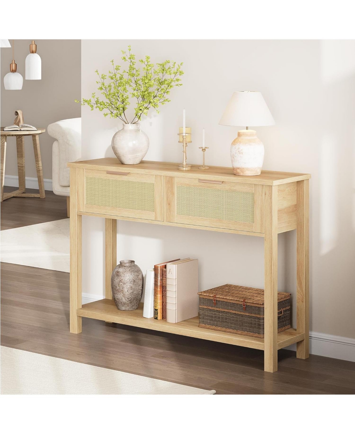 Click here for gaomon Rattan Console Table with 2 Drawers  2-Tier... prices