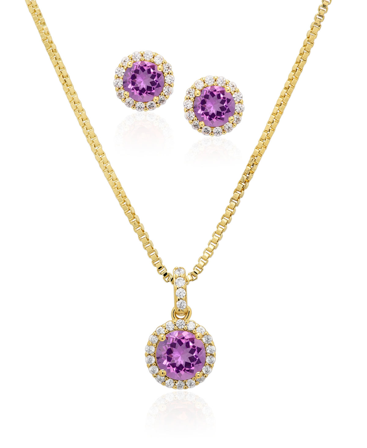 Click here for Macys Set Simulated Cubic Zirconia Round Halo Pend... prices