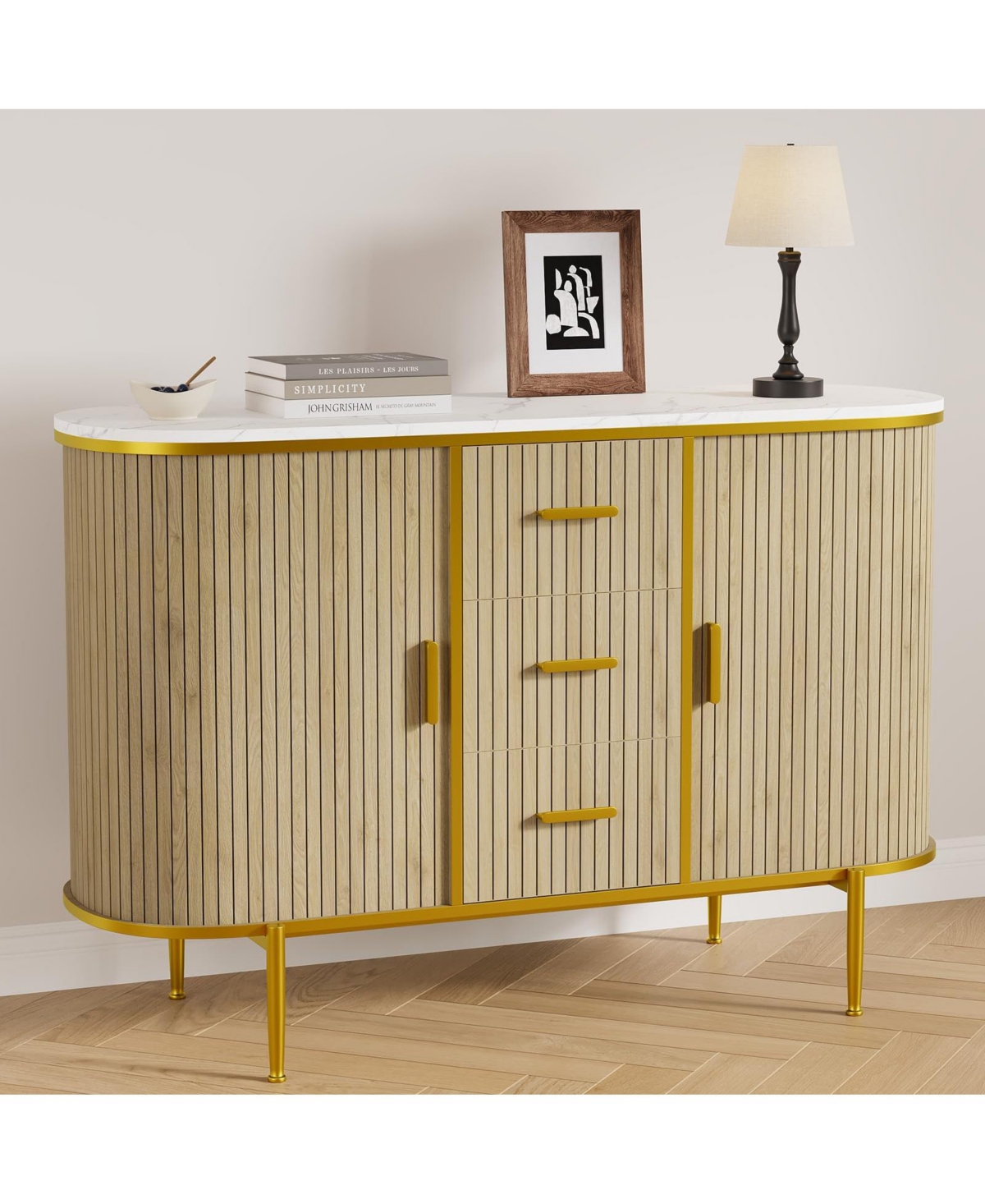 Click here for homfan Mid Century Fluted Buffet Cabinet with Faux... prices