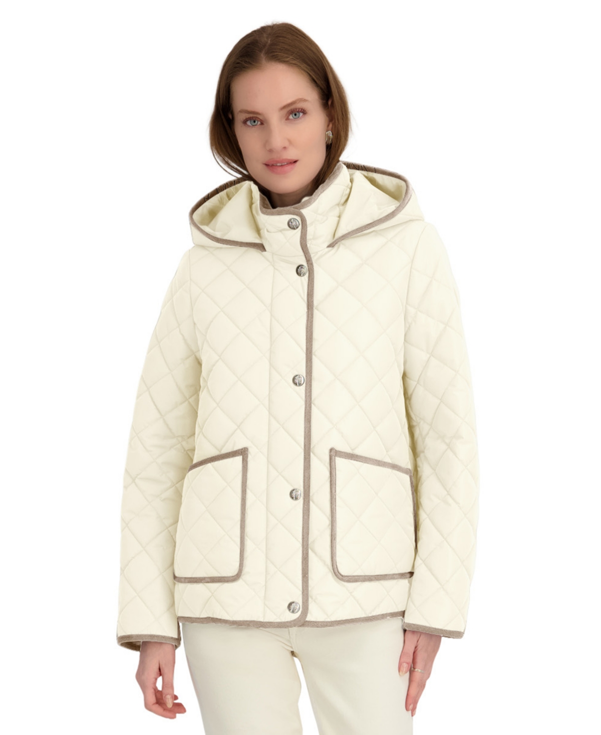 Click here for Tahari Womens Hooded Cordouroy Trim Quilted Coat -... prices