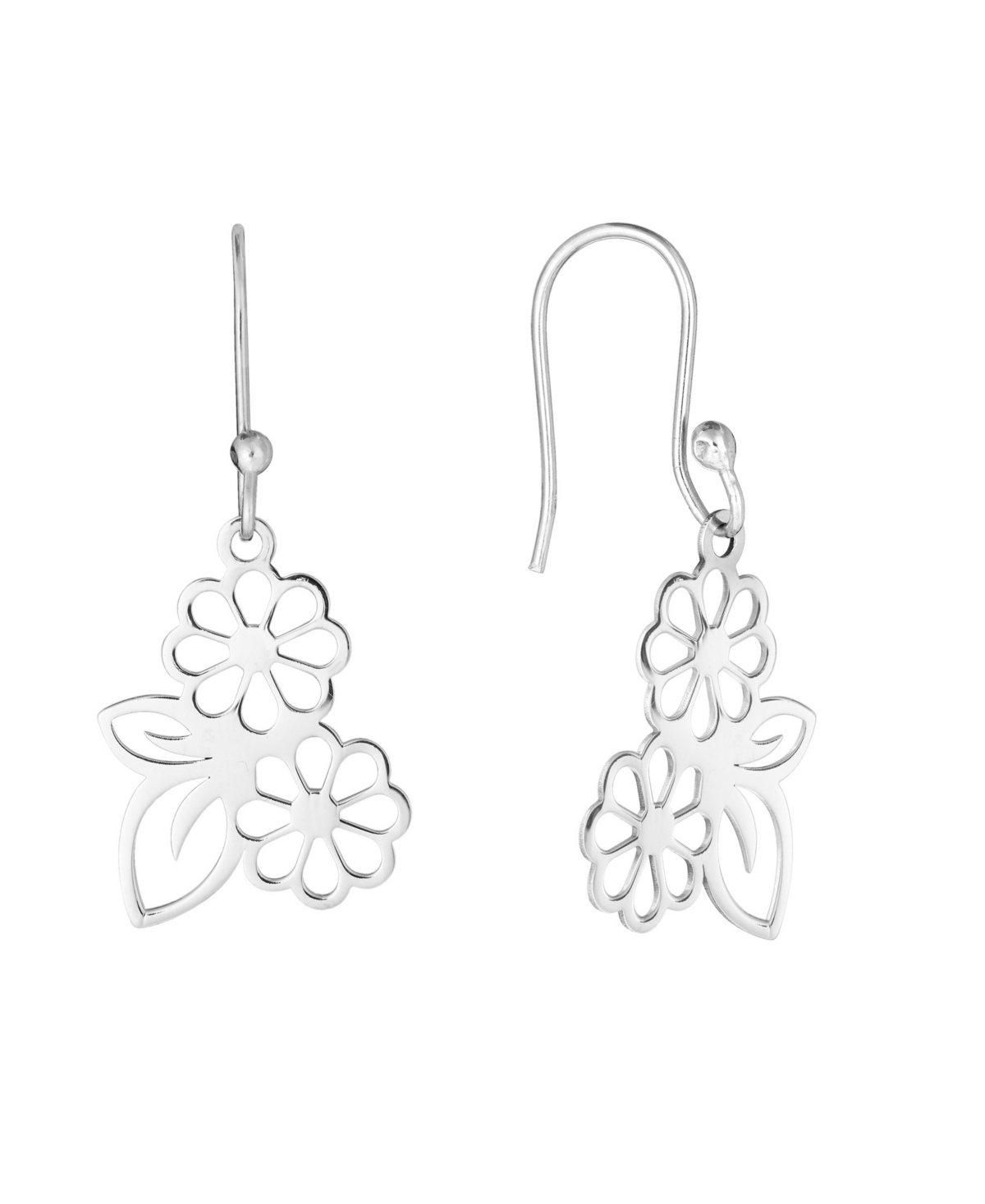 Click here for Macys Laser Cut Double Flower Drop Earrings - Silv... prices