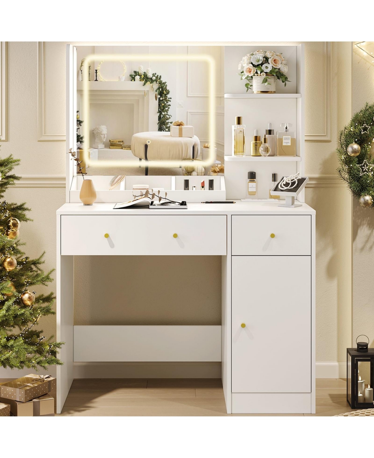 Click here for Gouun Vanity Desk with Led Lighted Mirror Power Ou... prices