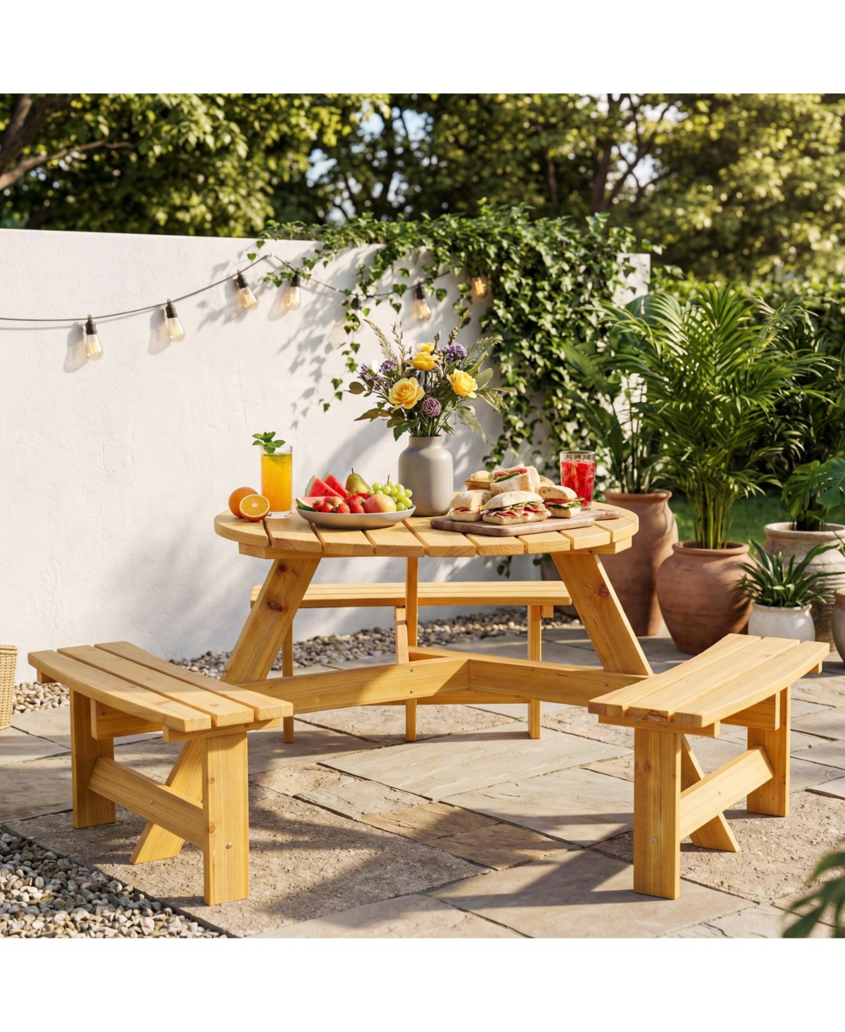 Click here for homfan 6 Person Wooden Outdoor Picnic Table with 3... prices