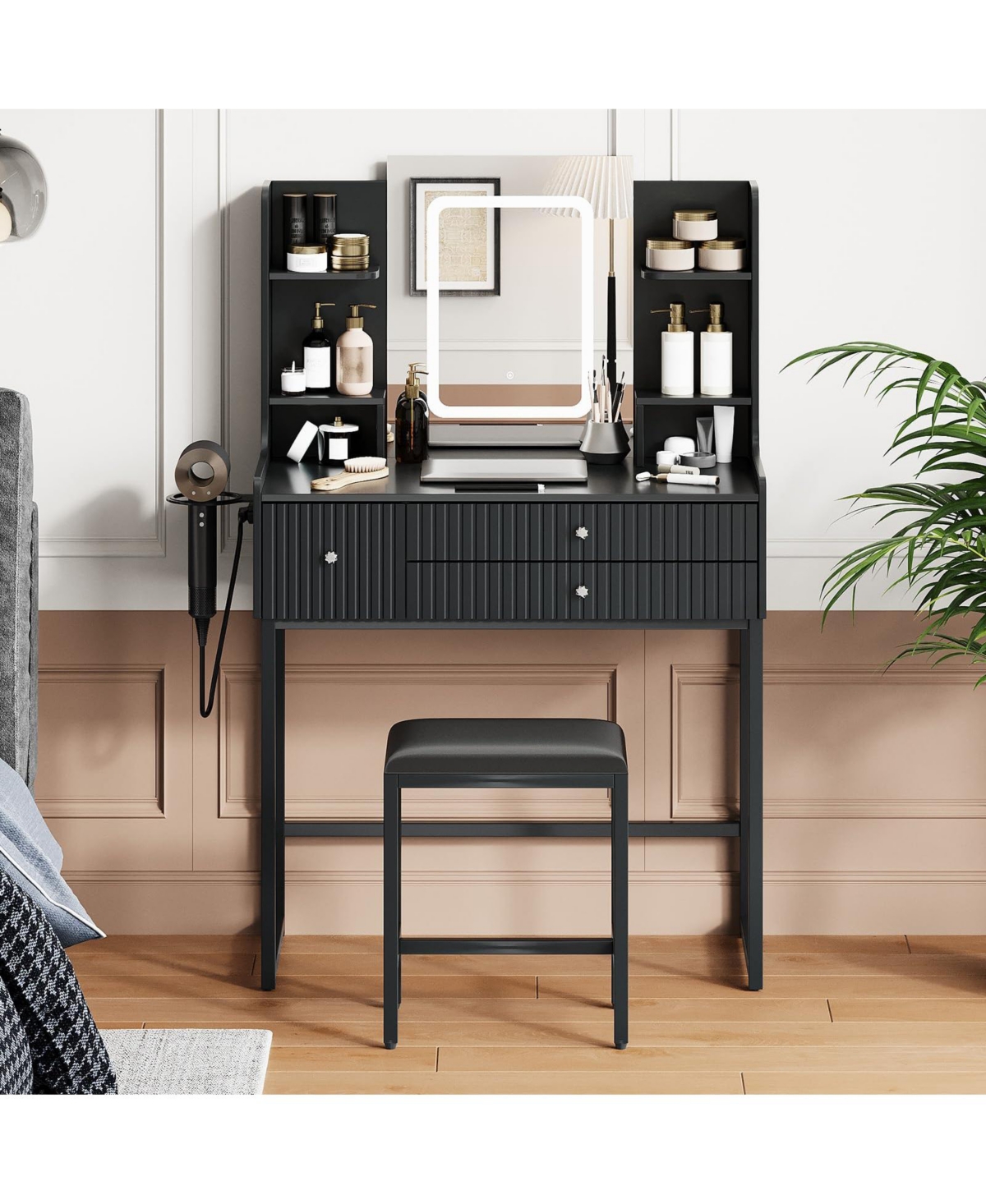 Click here for gaomon Wood Makeup Vanity Table with Lighted Mirro... prices