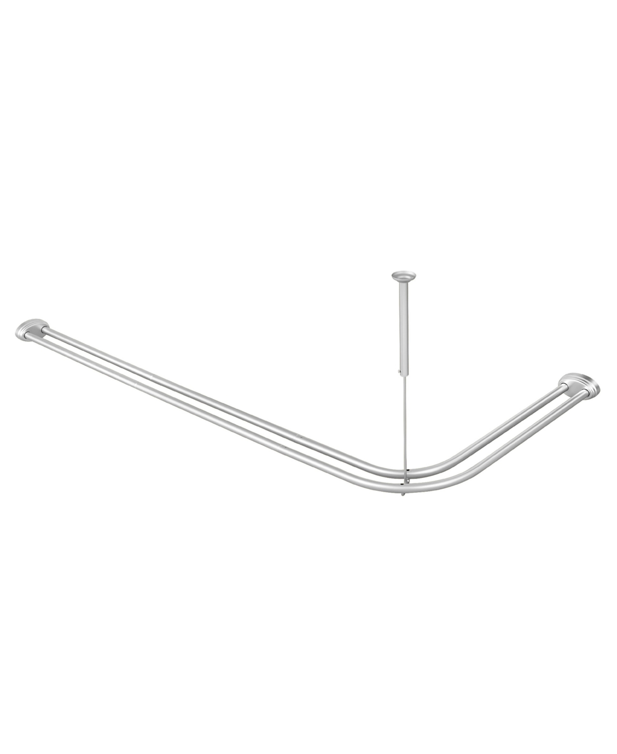 Utopia Alley Aluminum Double L Shaped Shower Rod 72 L  with Shower Hooks and Ceiling Support - Chrome
