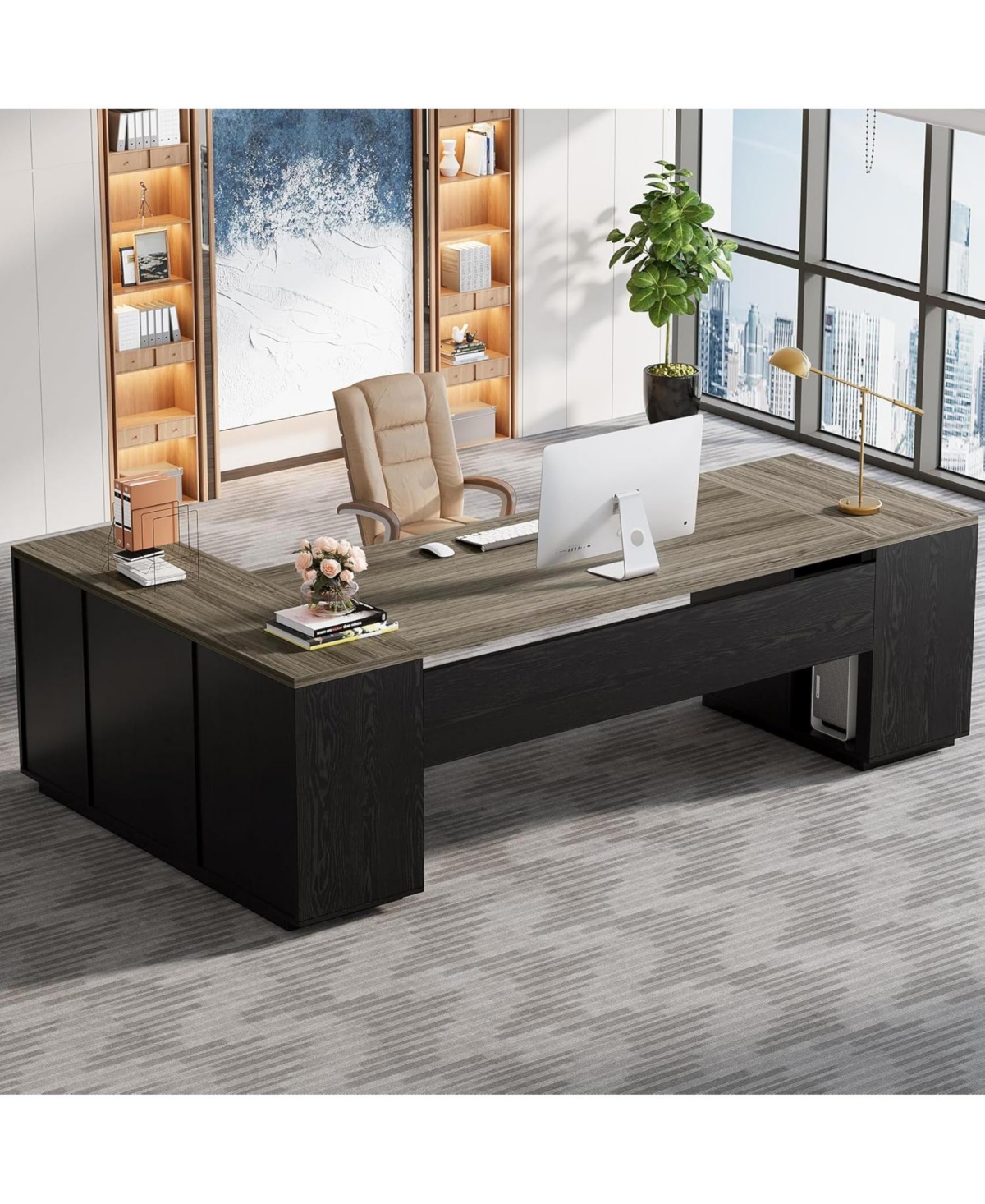 Click here for Tribesigns 85.8 L-Shaped Executive Office Desk wit... prices