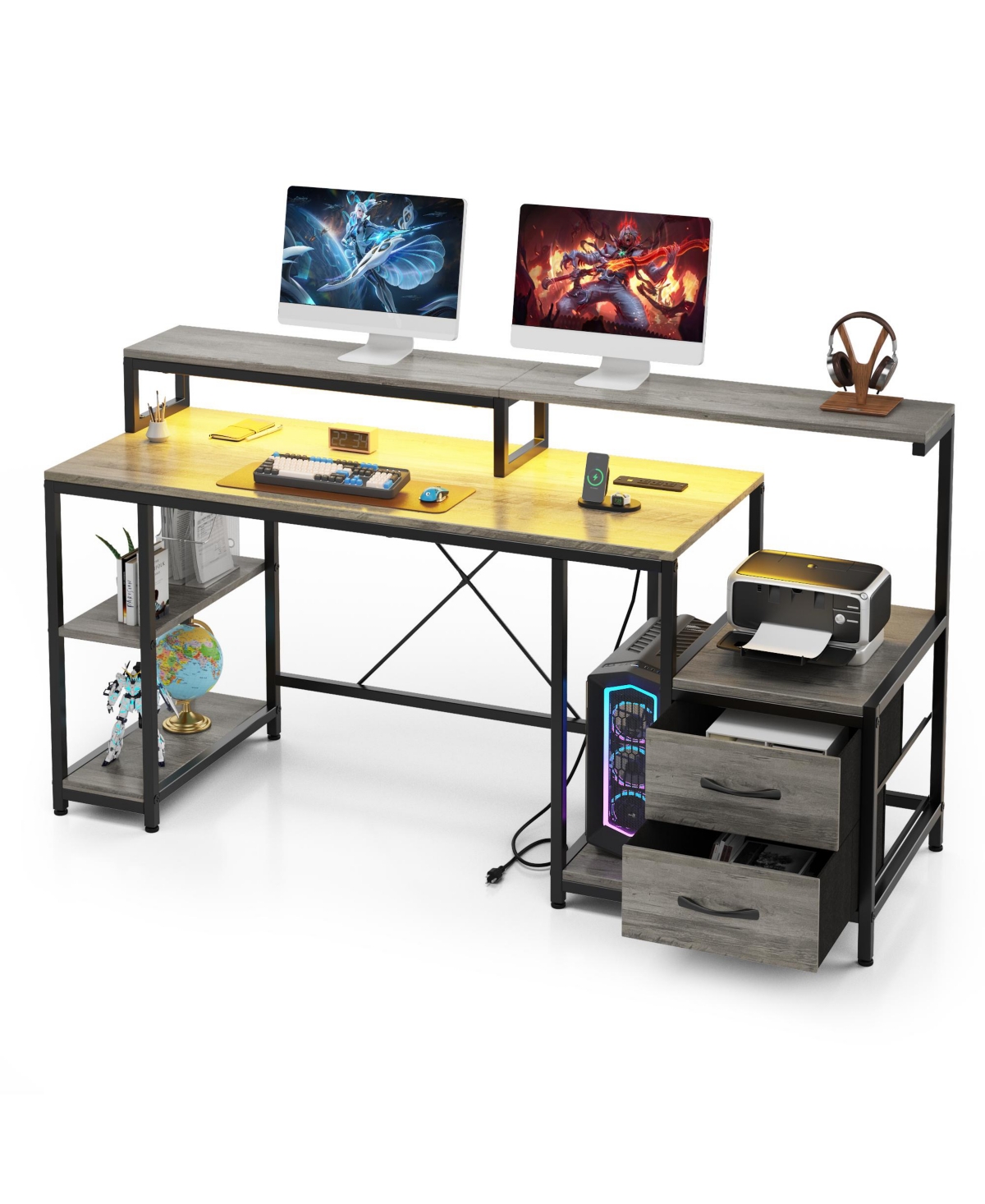 Click here for homfan Computer Gaming Desk with File Drawers  63... prices