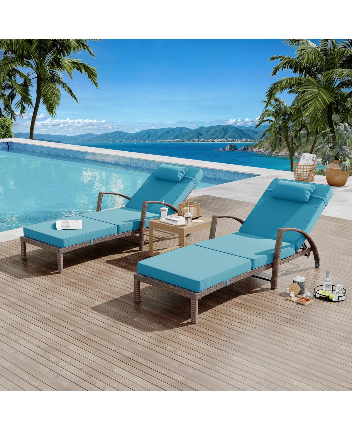 Click here for GarveeLife Set of 2 Outdoor Rattan Chaise Lounge C... prices