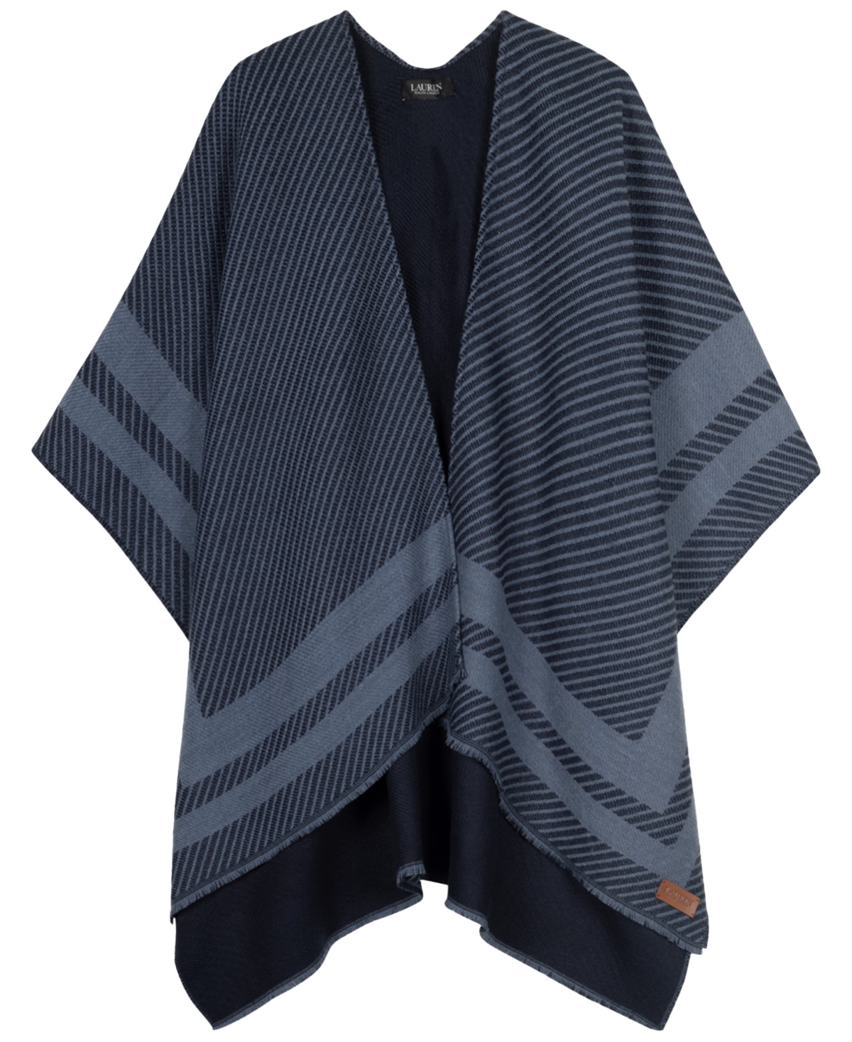 Click here for Lauren Ralph Lauren Woven Twill Border Ruana - Nav... prices
