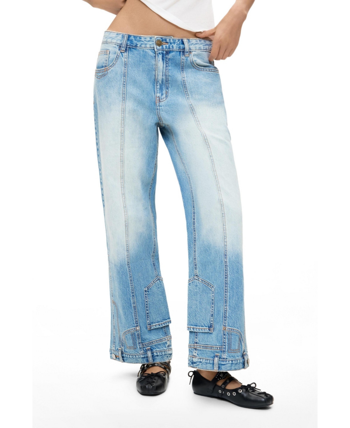 Click here for Desigual Womens Wide leg jeans - Medium blue prices