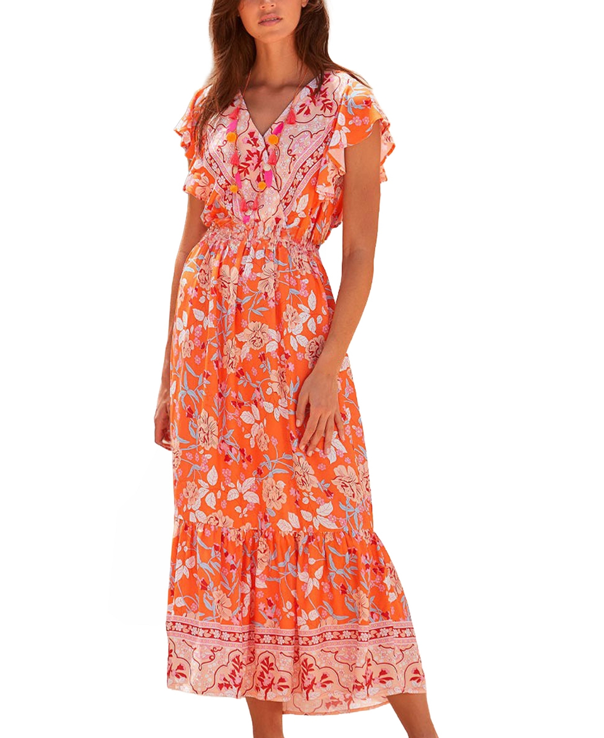 Click here for Lascana Womens Floral V-Neck Maxi Dress - Orange m... prices