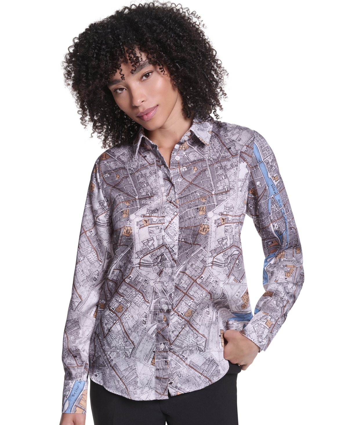 Click here for Karl Lagerfeld Paris Womens Long-Sleeve Button-Fro... prices