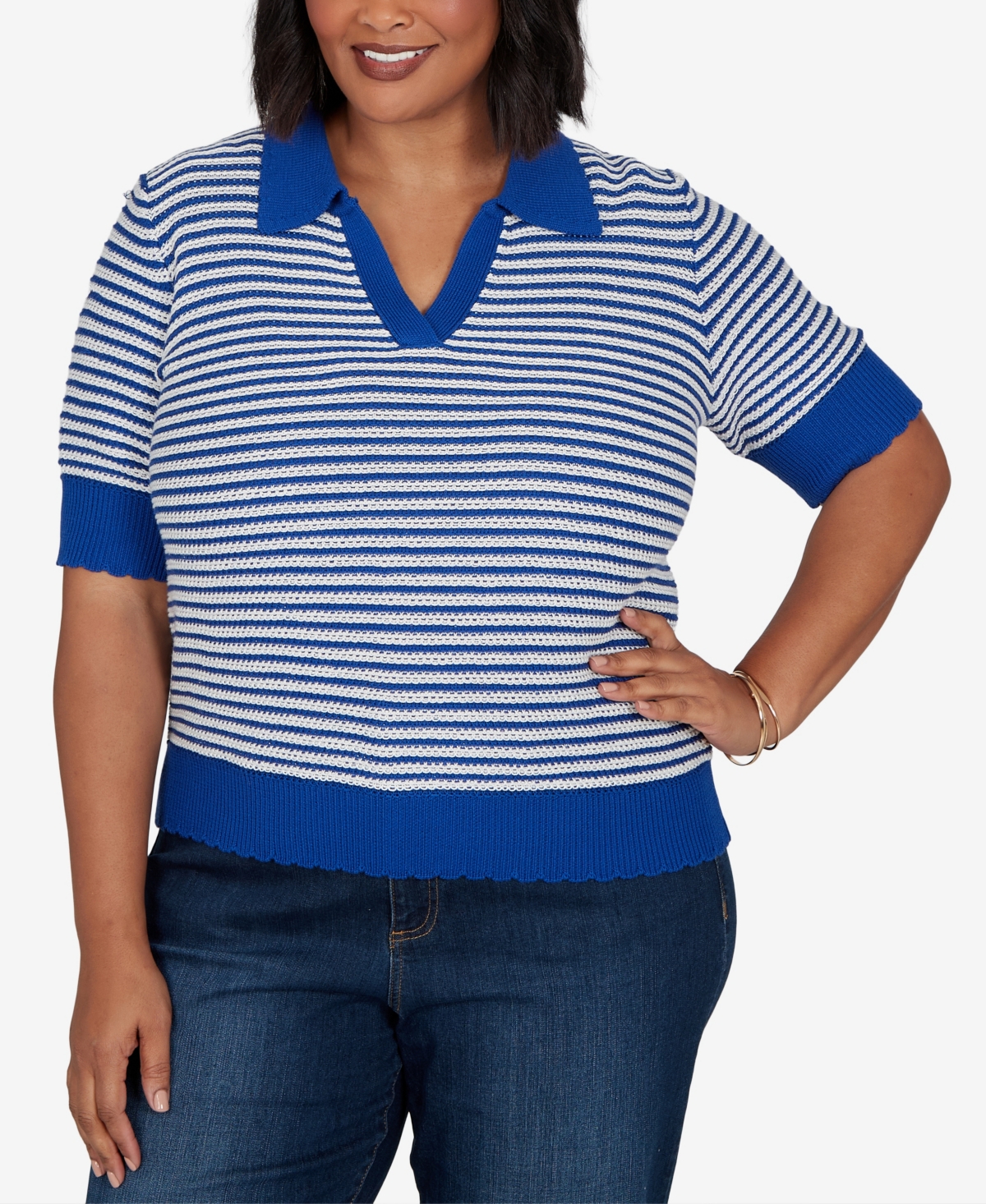 Click here for Ruby Rd. Plus Size Two-Tone Collared Elbow Sleeve... prices