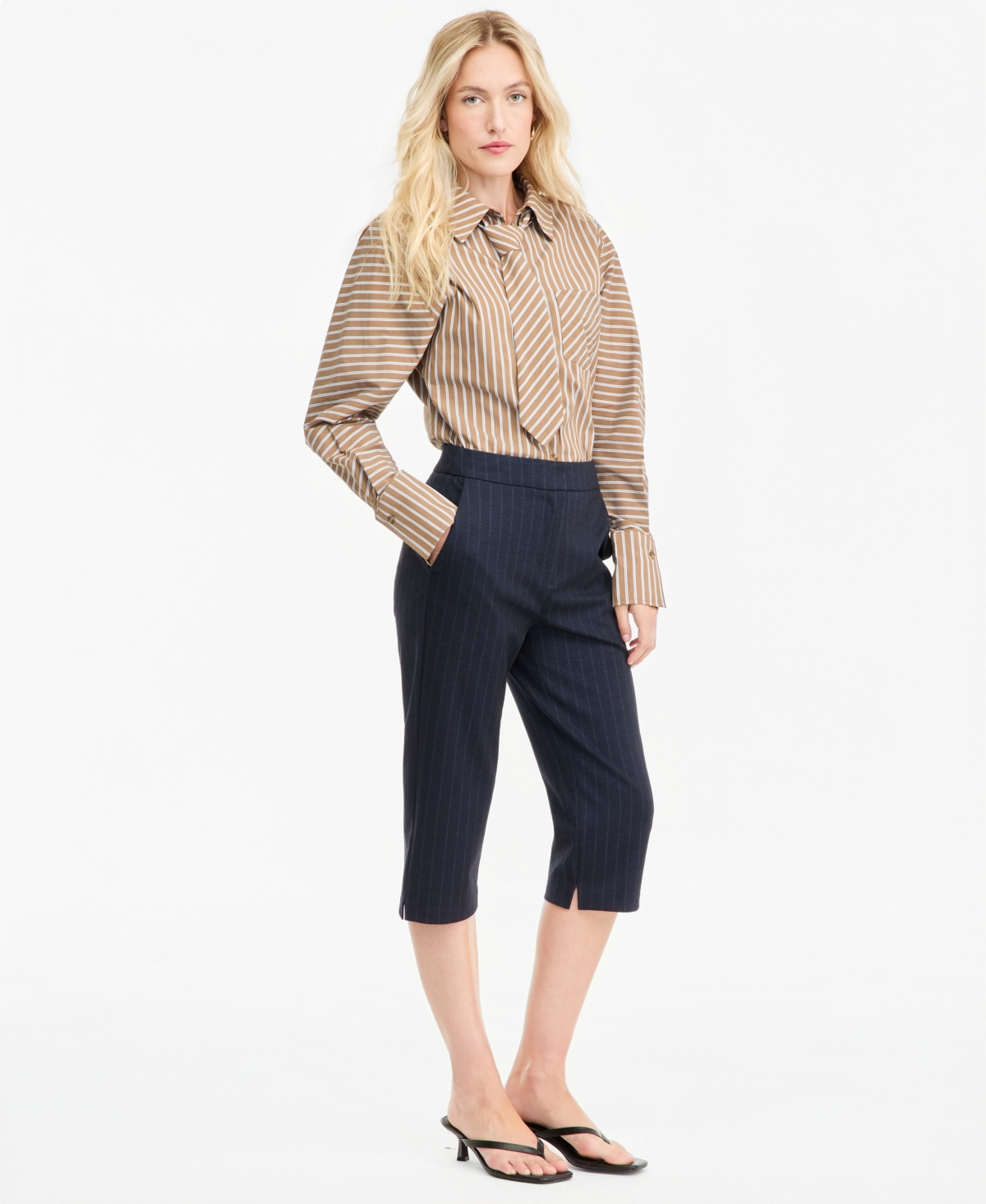 Click here for Bar Iii Womens Pinstripe Skinny-Leg Suiting Capris... prices