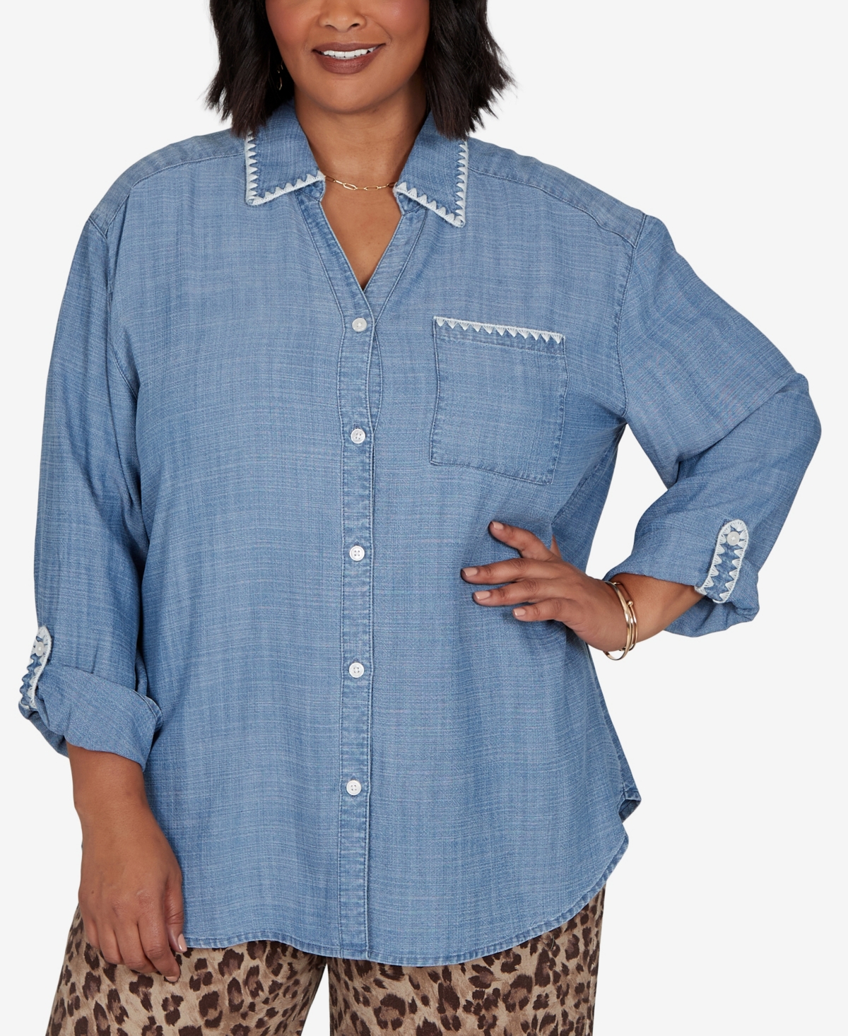 Click here for Ruby Rd. Plus Size Crochet Trim Soft Button Front... prices