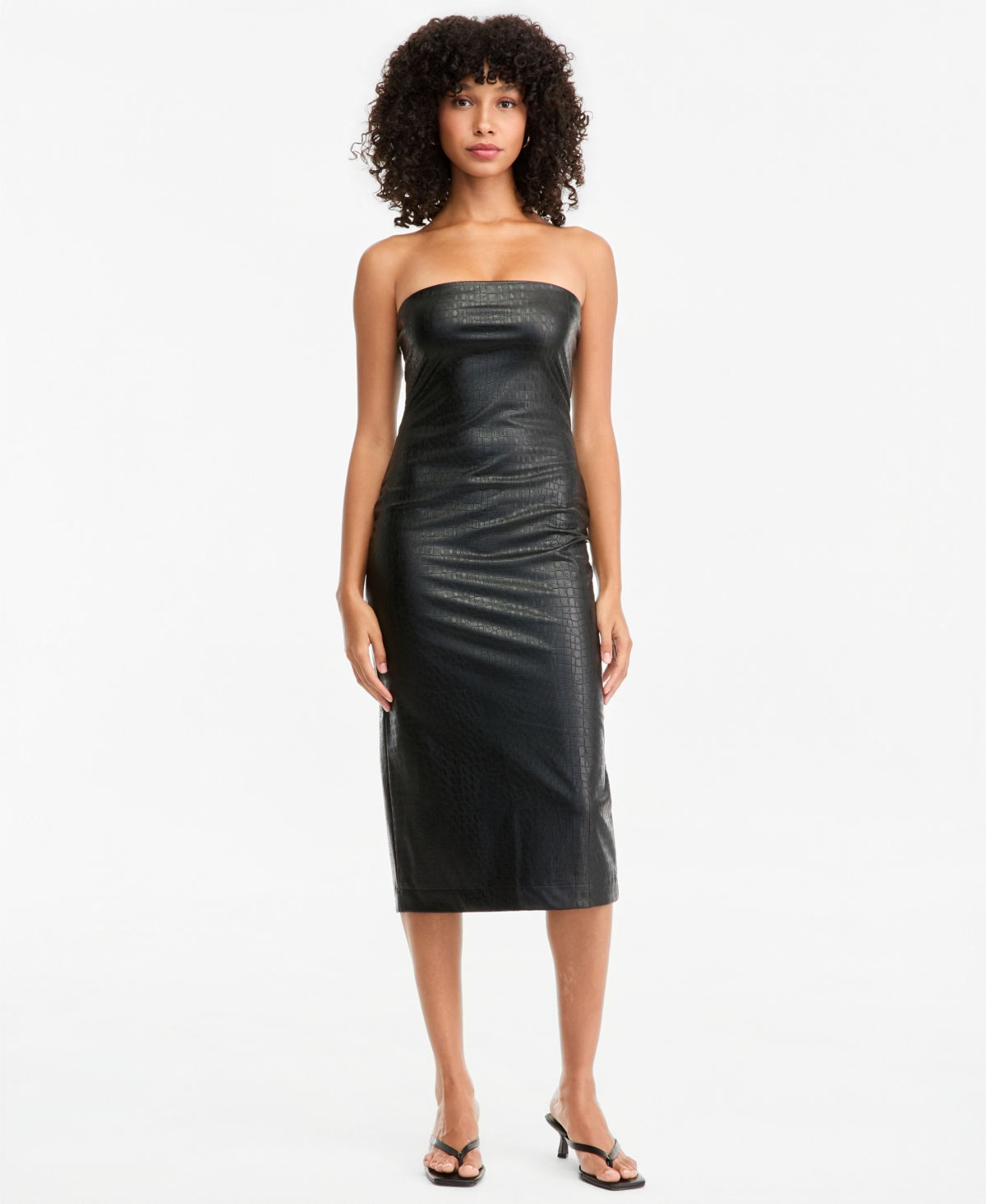 Click here for Bar Iii Womens Strapless Faux-Leather Midi Dress... prices