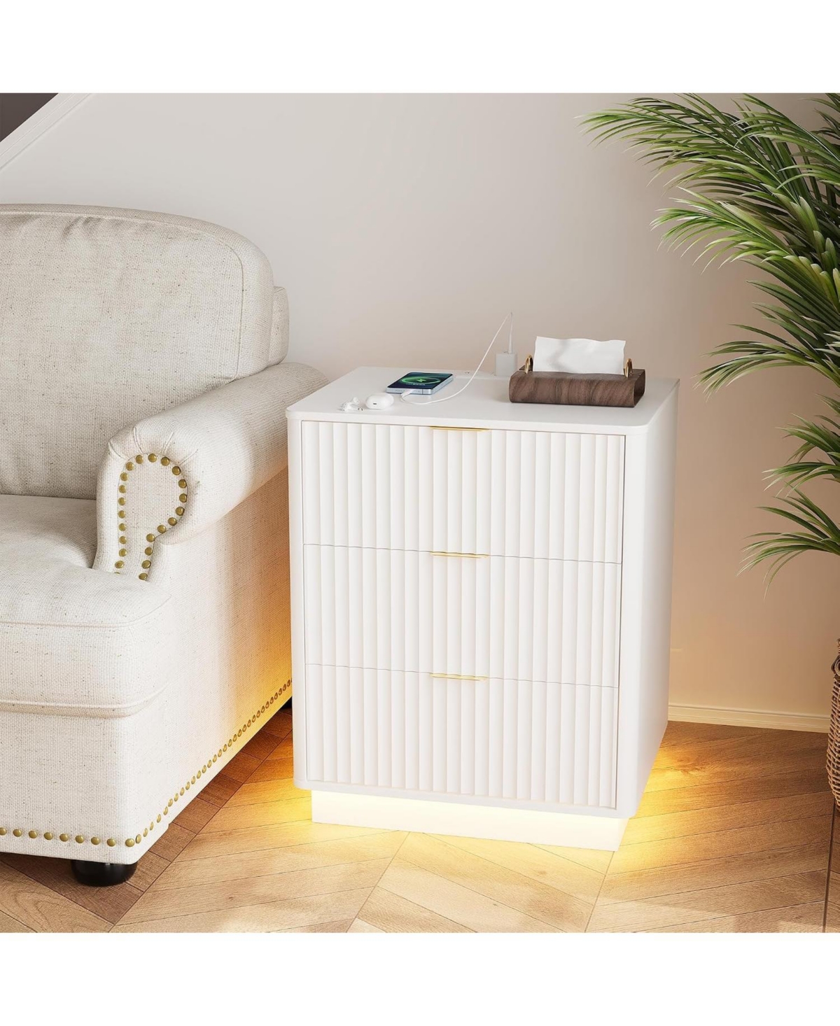 Click here for homfan Fluted Nightstand with Charging Station - W... prices