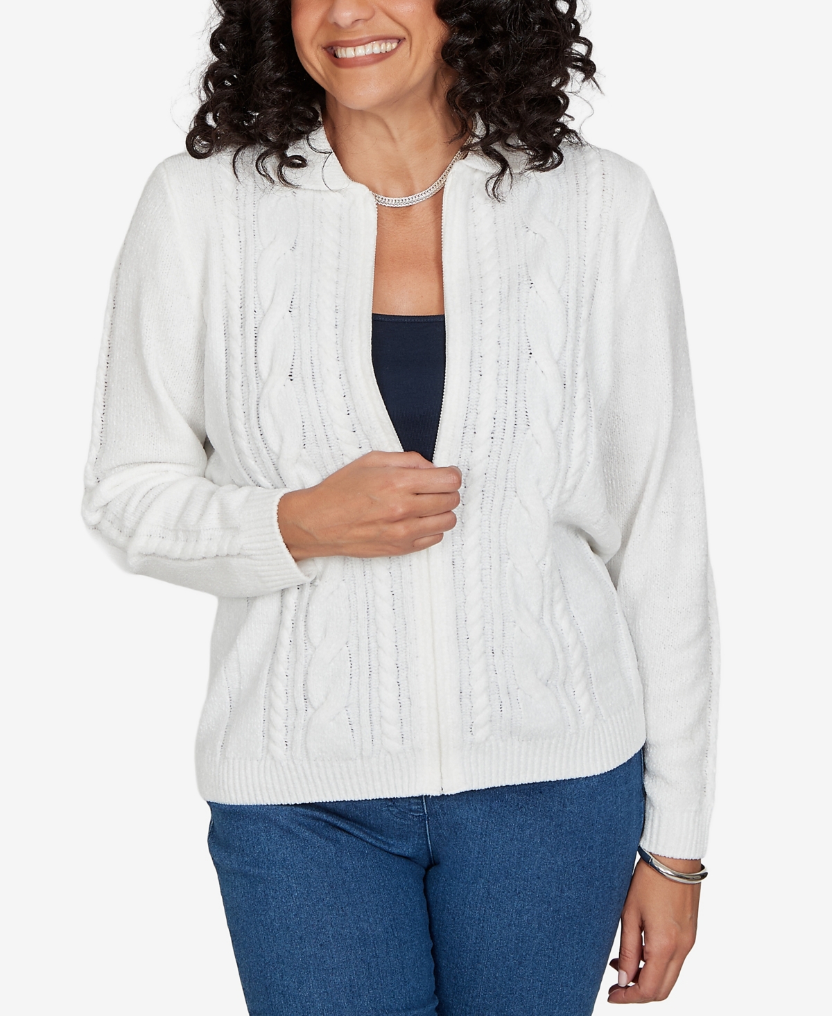 Click here for Alfred Dunner Womens Classic Cable Chenille Zip Ca... prices