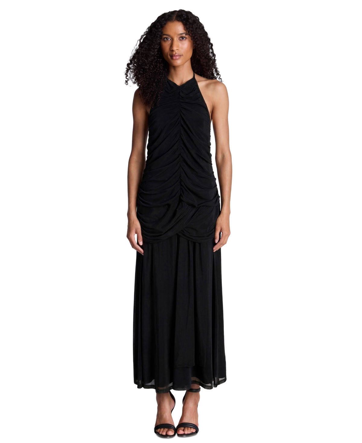 Click here for Kenneth Cole Womens Ruched Halter Neck Dress - Bla... prices