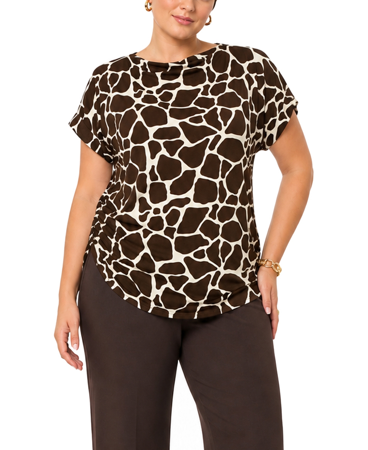 Click here for Coin 1804 Plus Size Giraffe Print Cowl Neck Top -... prices