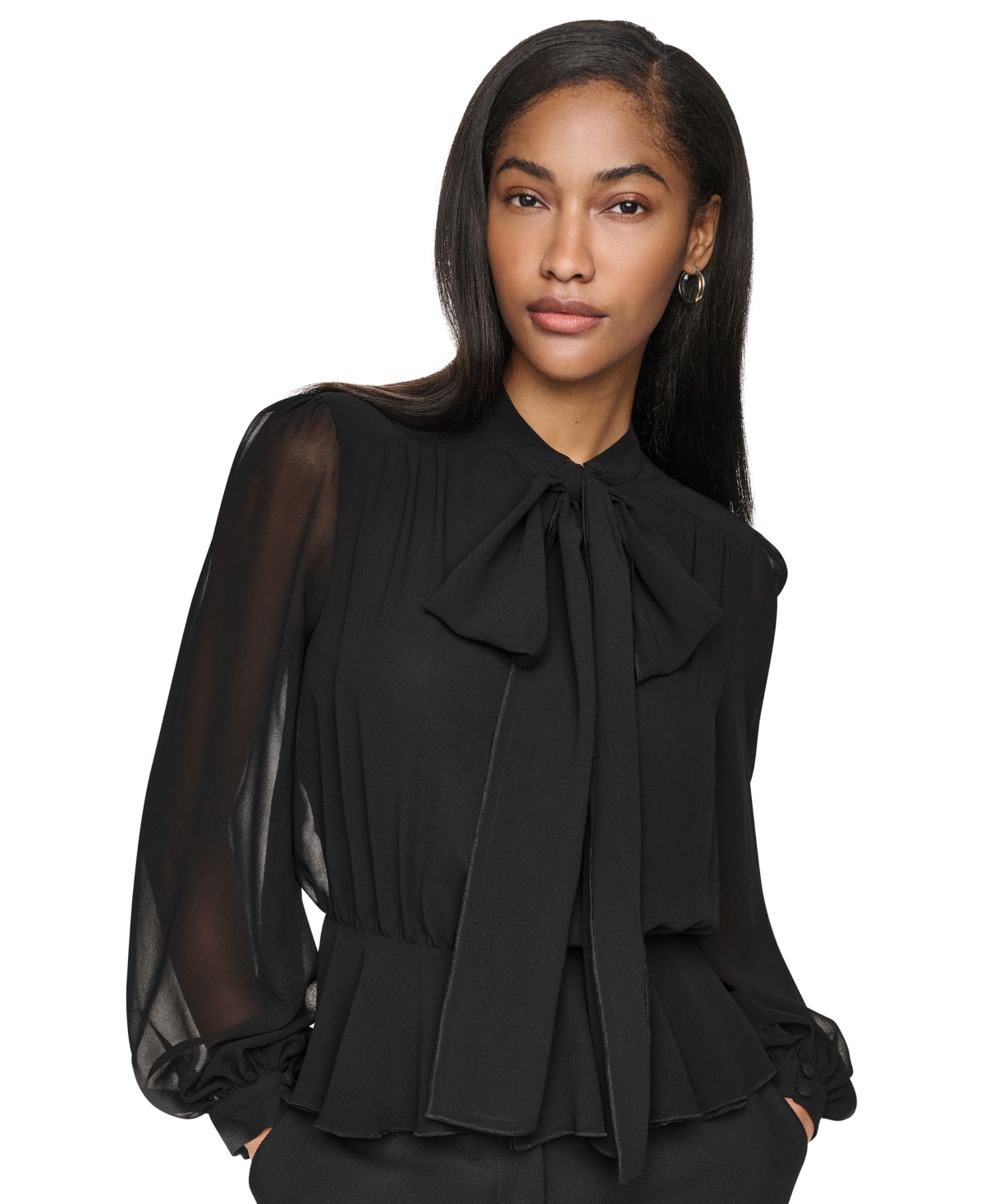 Click here for Dkny Womens Tie-Neck Long-Sleeve Blouse with Cami... prices