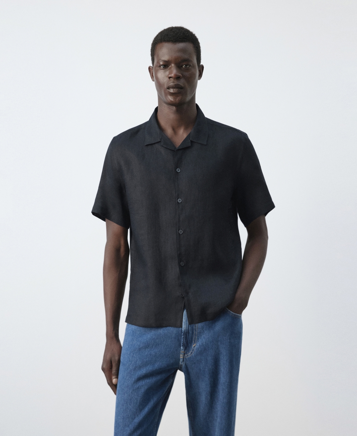 Click here for Mango Mens Regular-Fit Linen Shirt - Navy prices
