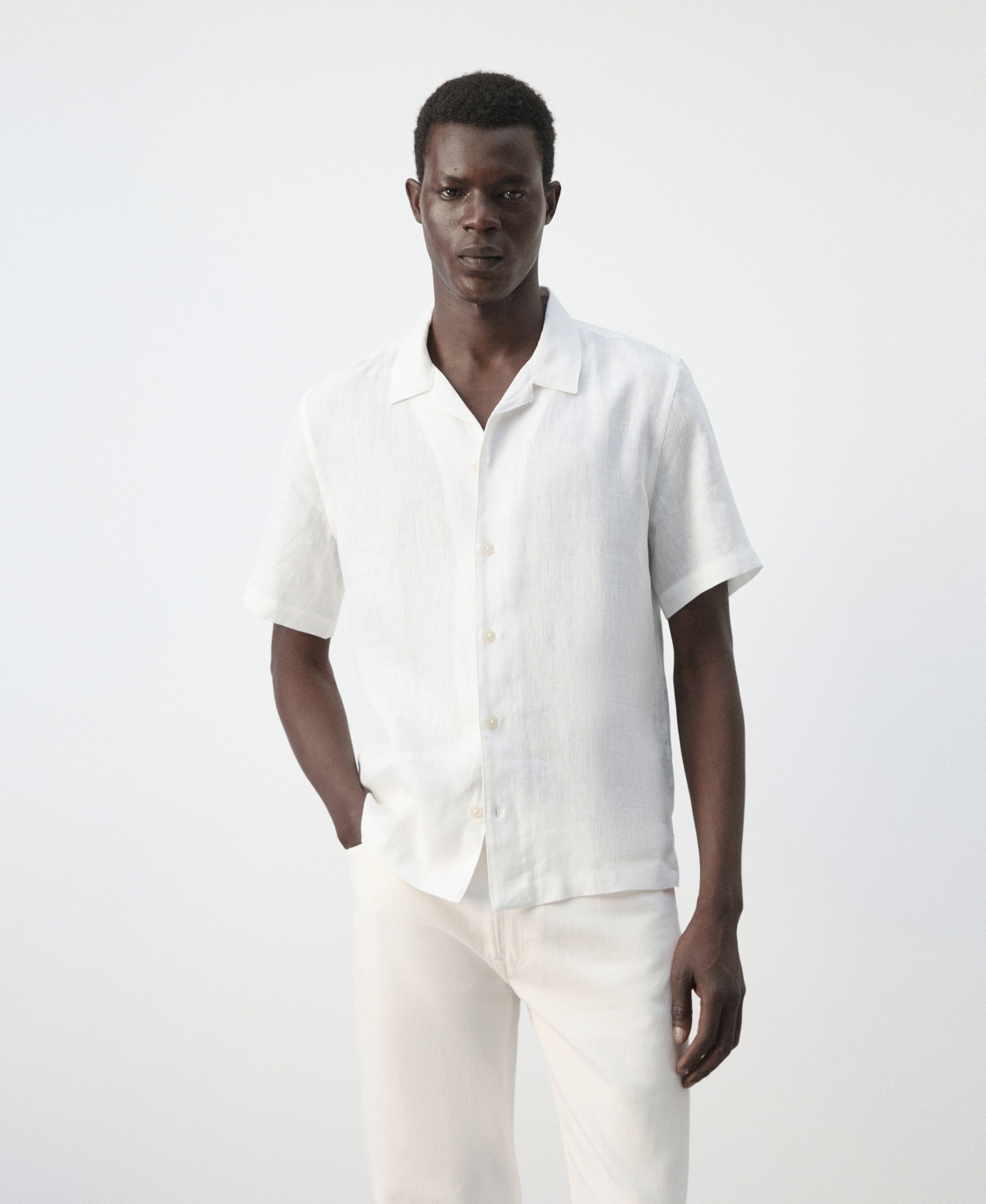 Click here for Mango Mens Regular-Fit Linen Shirt - White prices