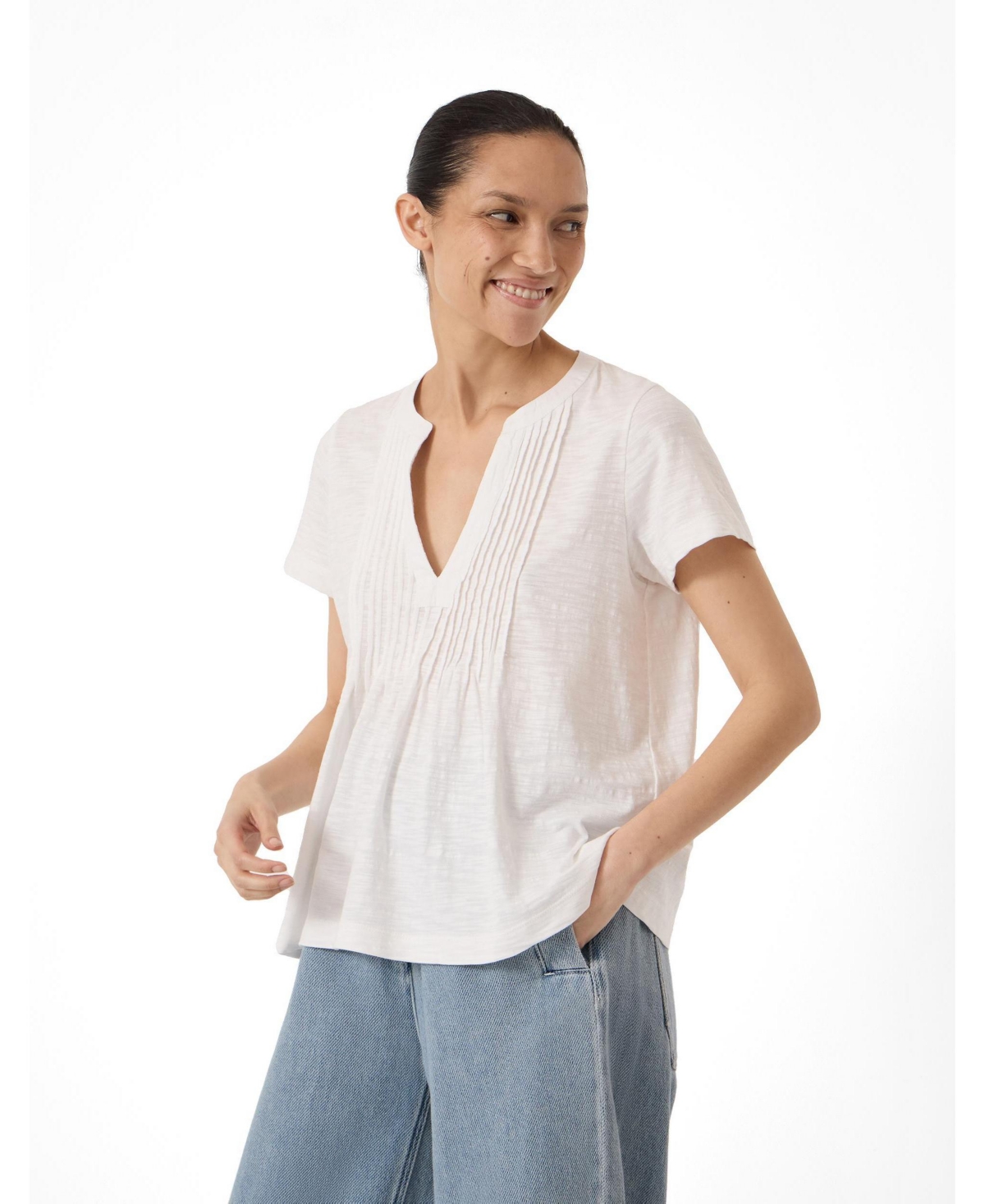 Click here for Hush Womens Pleated V-Neck Tunic Top - Off white prices