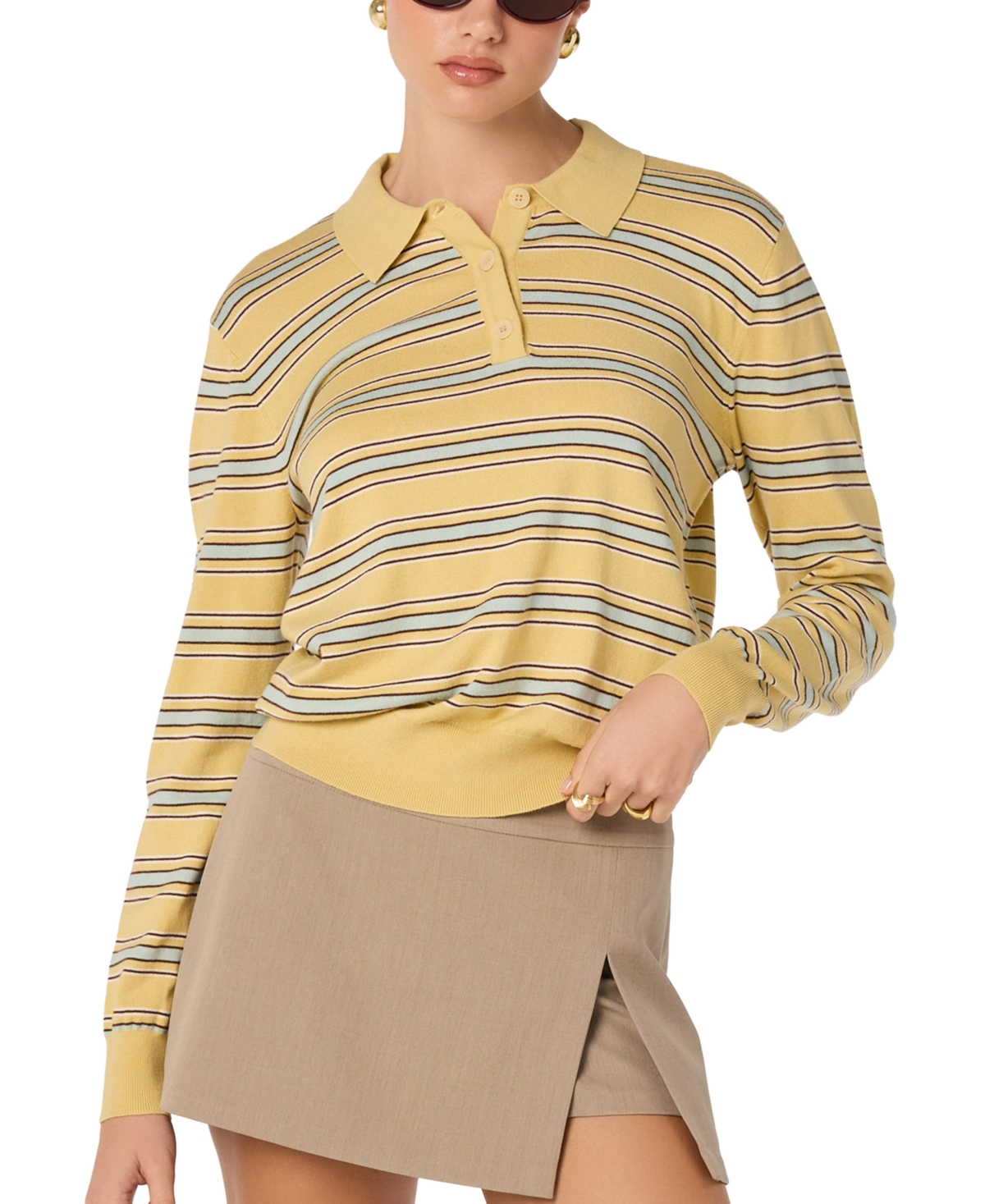 Click here for Astr the Label Womens Ribbed Polo Collared Sweater... prices