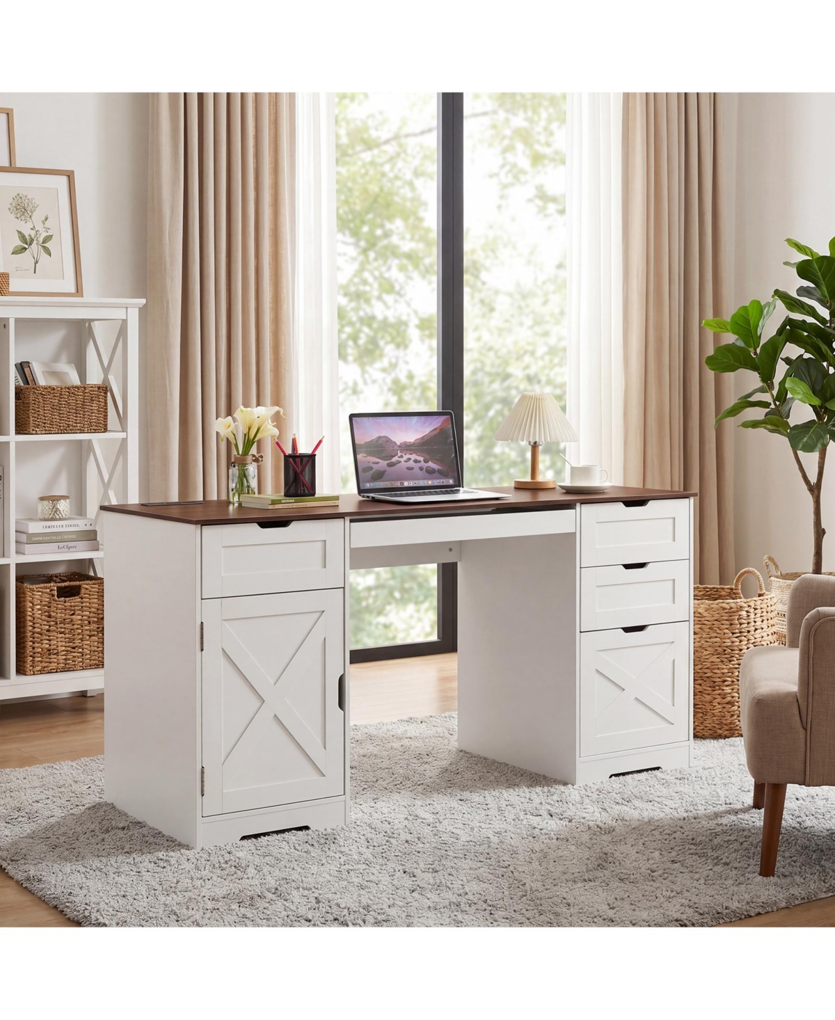 Click here for homfan 59 Farmhouse Desk - 4 Drawers  Charging Sta... prices