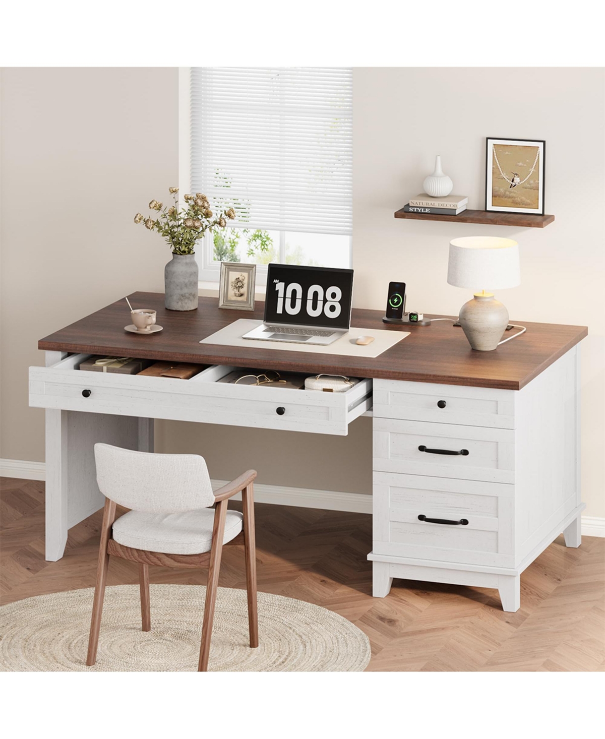 Click here for homfan Farmhouse Wood Home Office Desk with Drawer... prices