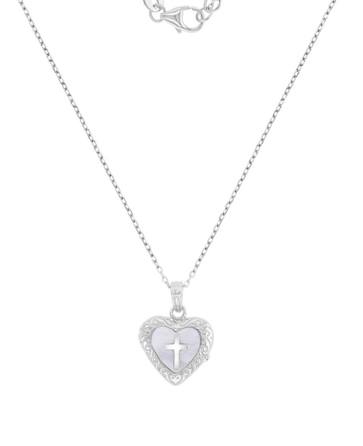 Click here for Macys Imitation Pearl Heart Locket Necklace - Silv... prices