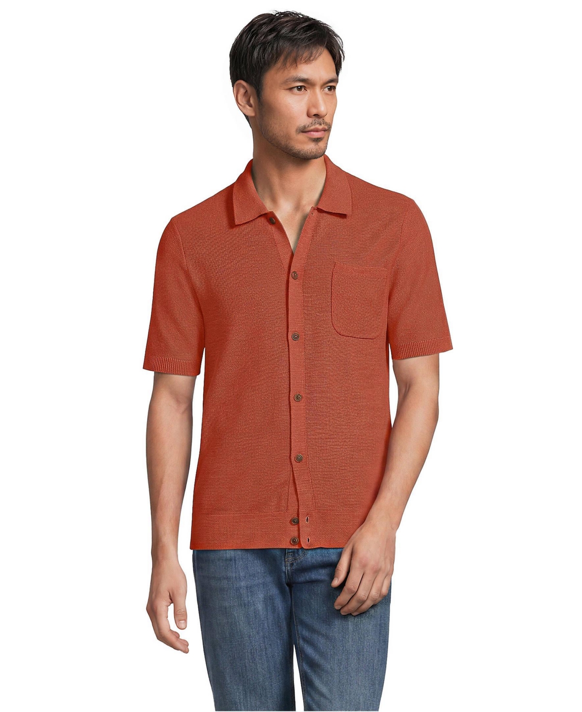 Click here for Lands End Mens Short Sleeve Texture Stitch Button... prices