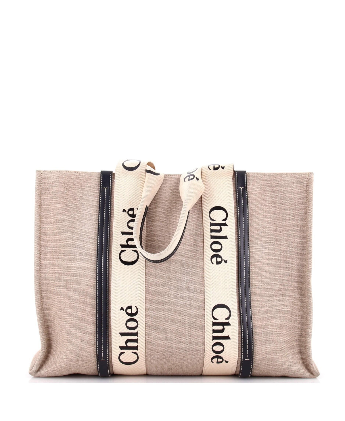 Click here for Pre-Owned Chloe Large Woody Tote Canvas with Leath... prices