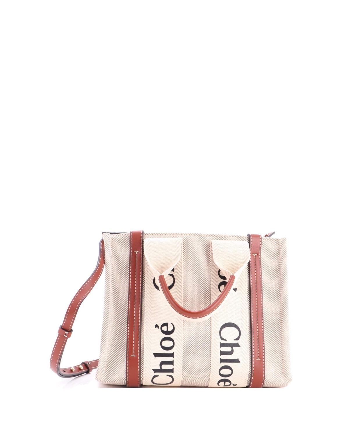 Click here for Pre-Owned Chloe Small Woody Tote Canvas with Leath... prices