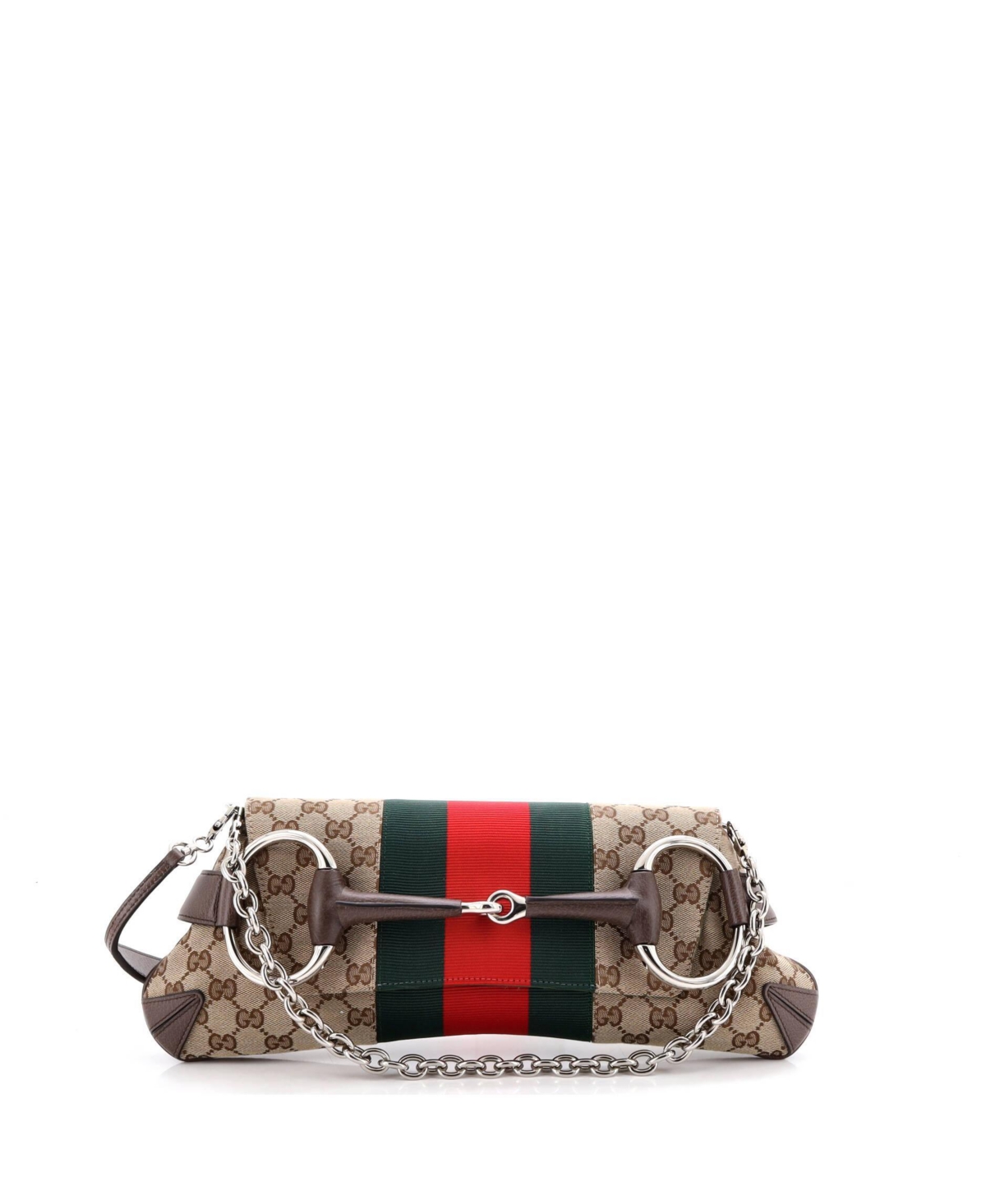 Click here for Pre-Owned Gucci Medium Horsebit Nm Web Chain Clutc... prices