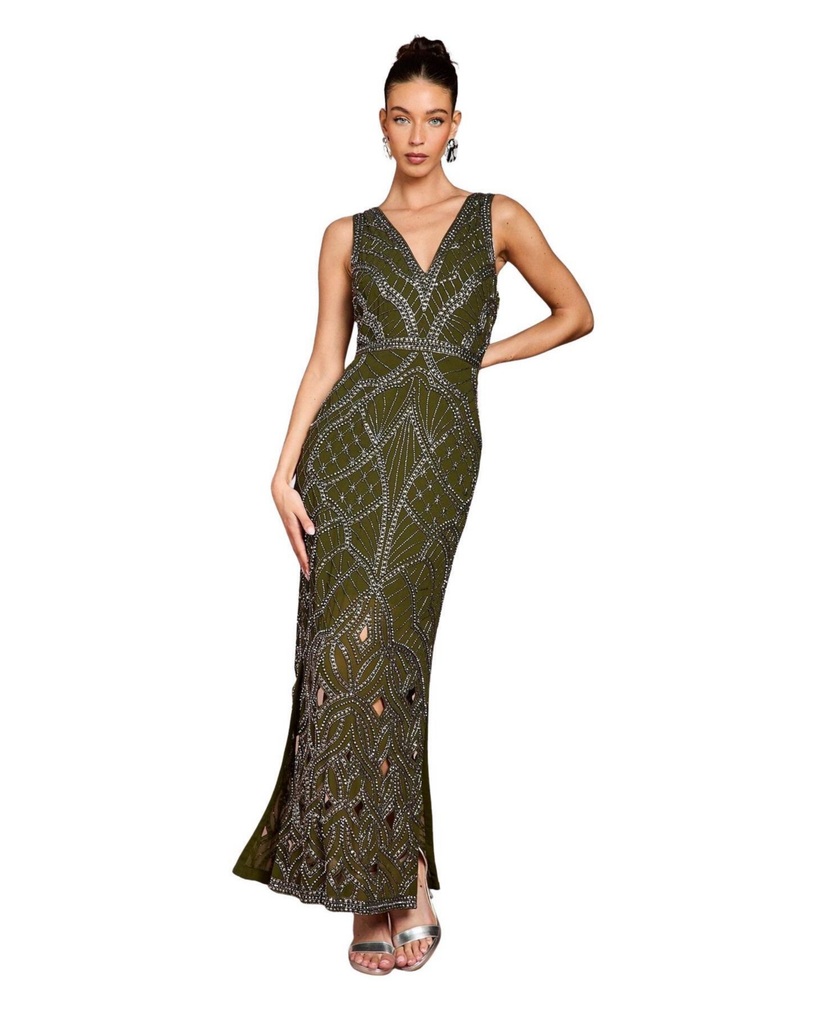 Click here for Coast Womens Embellished V-Neck Maxi Dress - Green prices