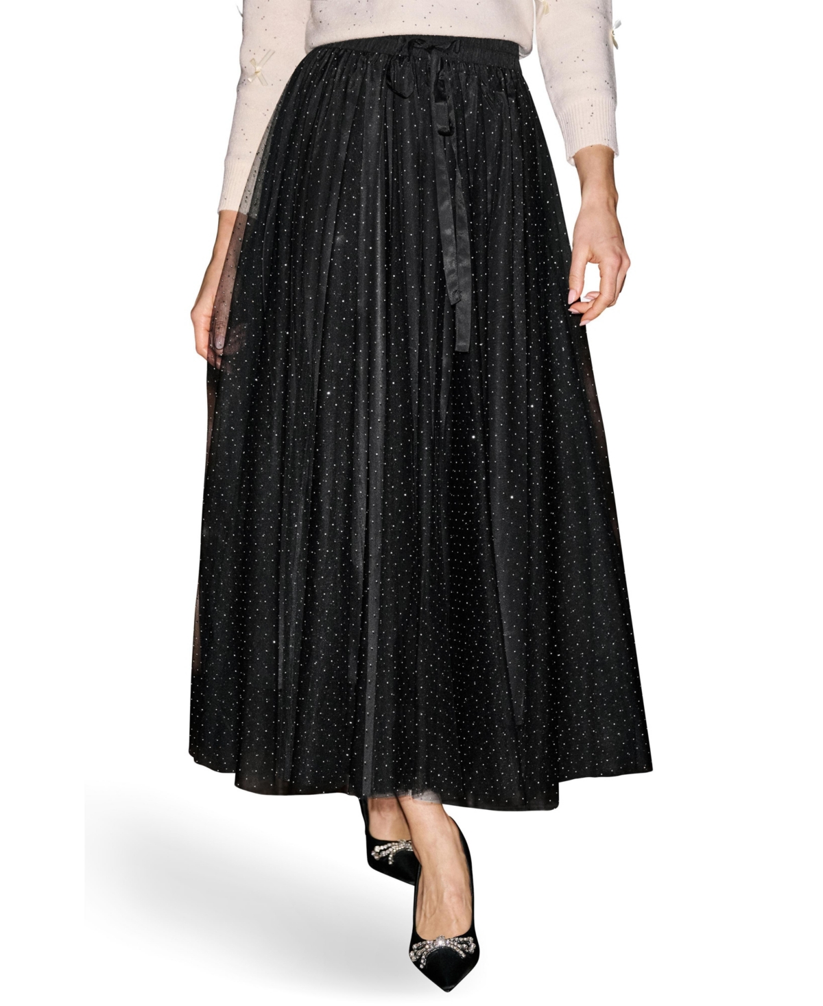 Click here for Yumi Womens Diamonte Tulle Maxi Skirt - Black prices