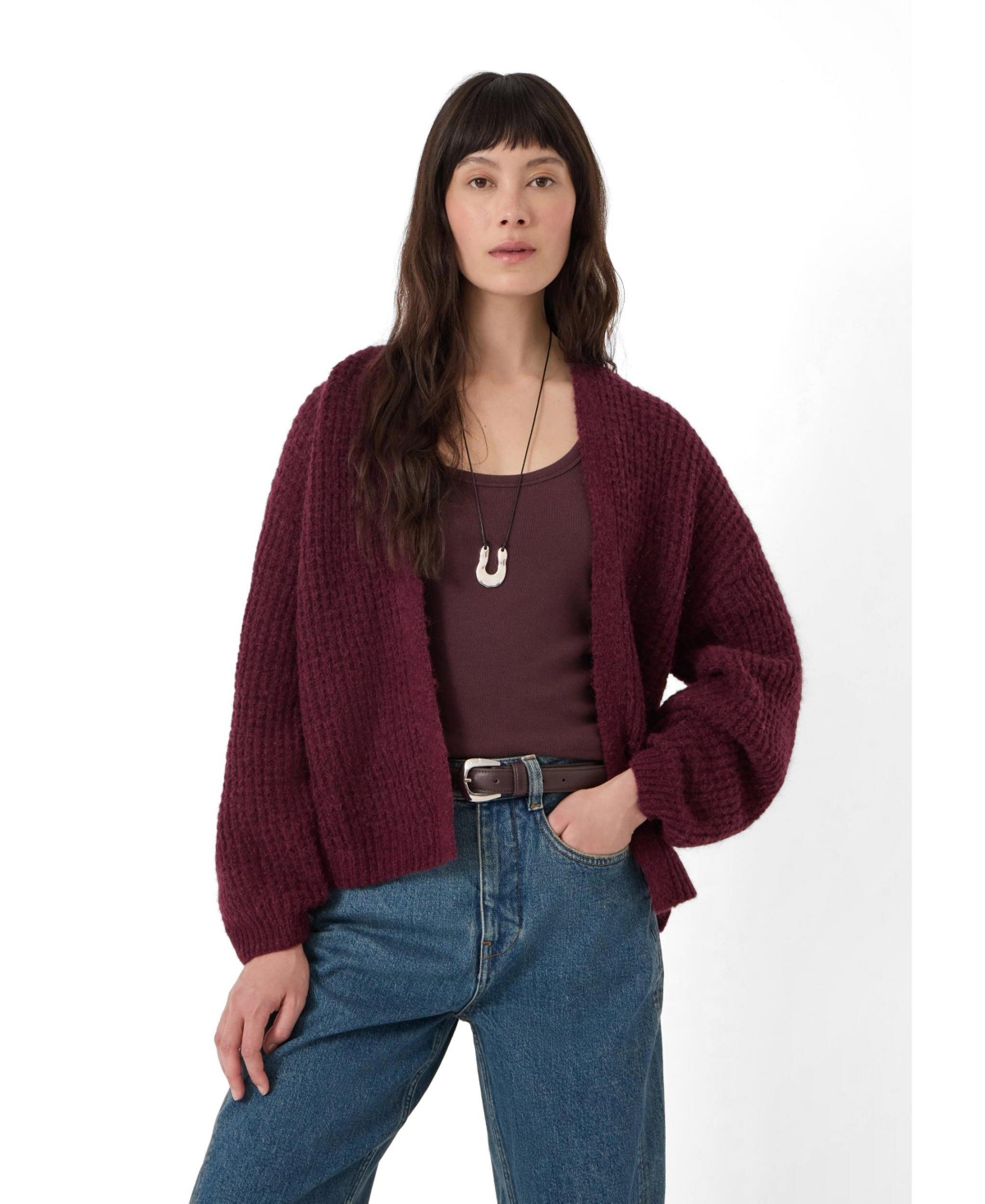 Click here for Hush Womens Flossie Waffle Stitch Cardigan - Burgu... prices