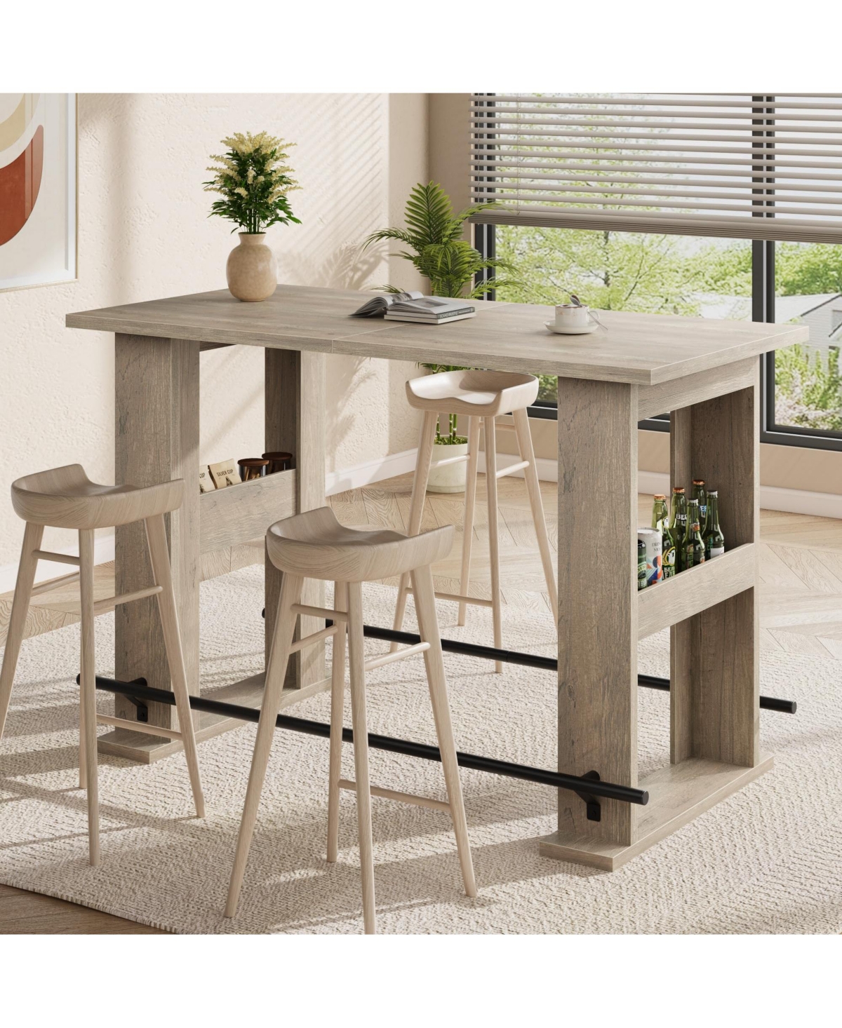 Click here for homfan 63-Inch Farmhouse Bar Table with Storage Sh... prices