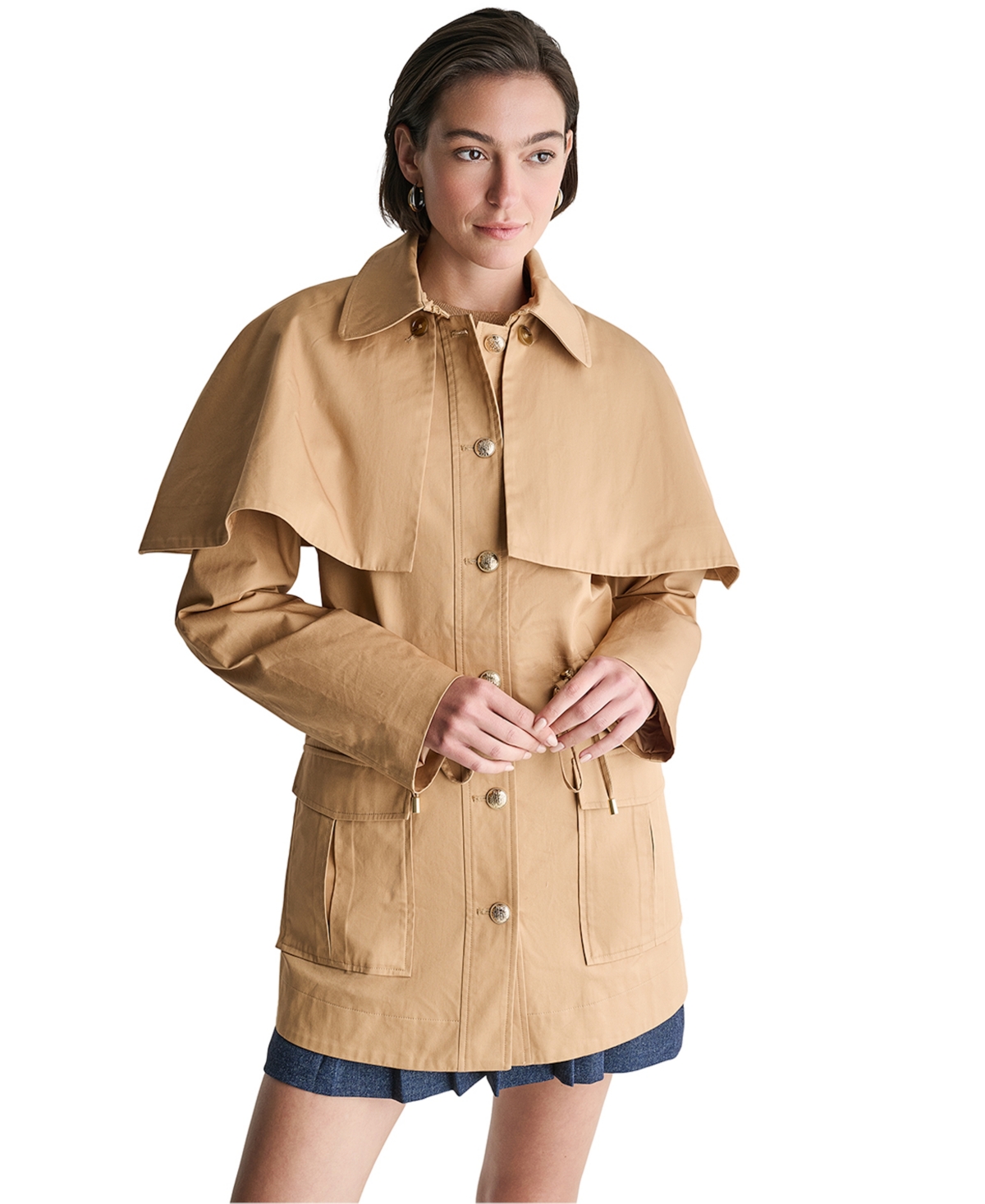 Click here for Bcbg Womens Collared Cinched Waist Short Trench Co... prices