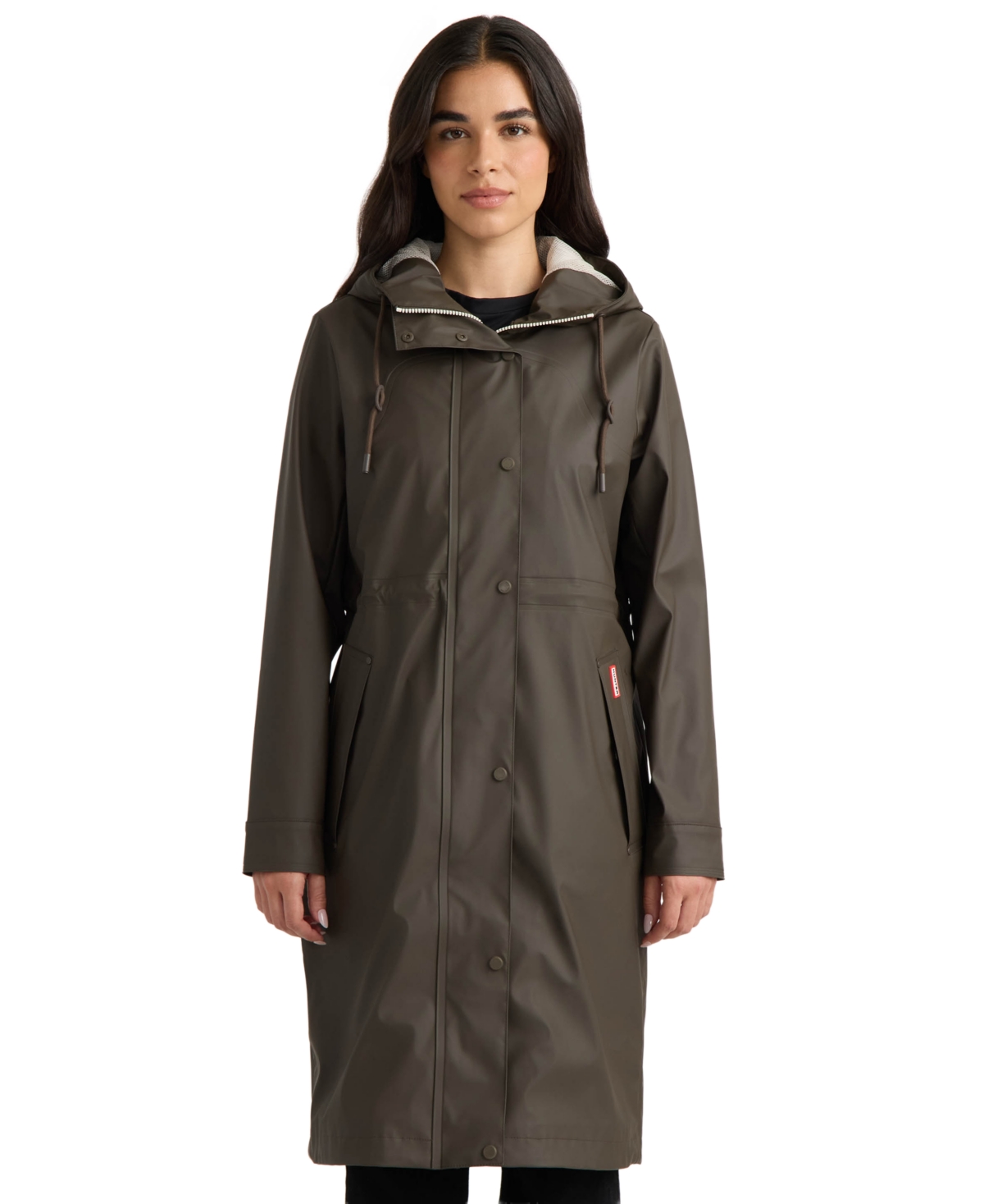Click here for Hunter Womens Long Rubberized Anorak Coat - Browni... prices