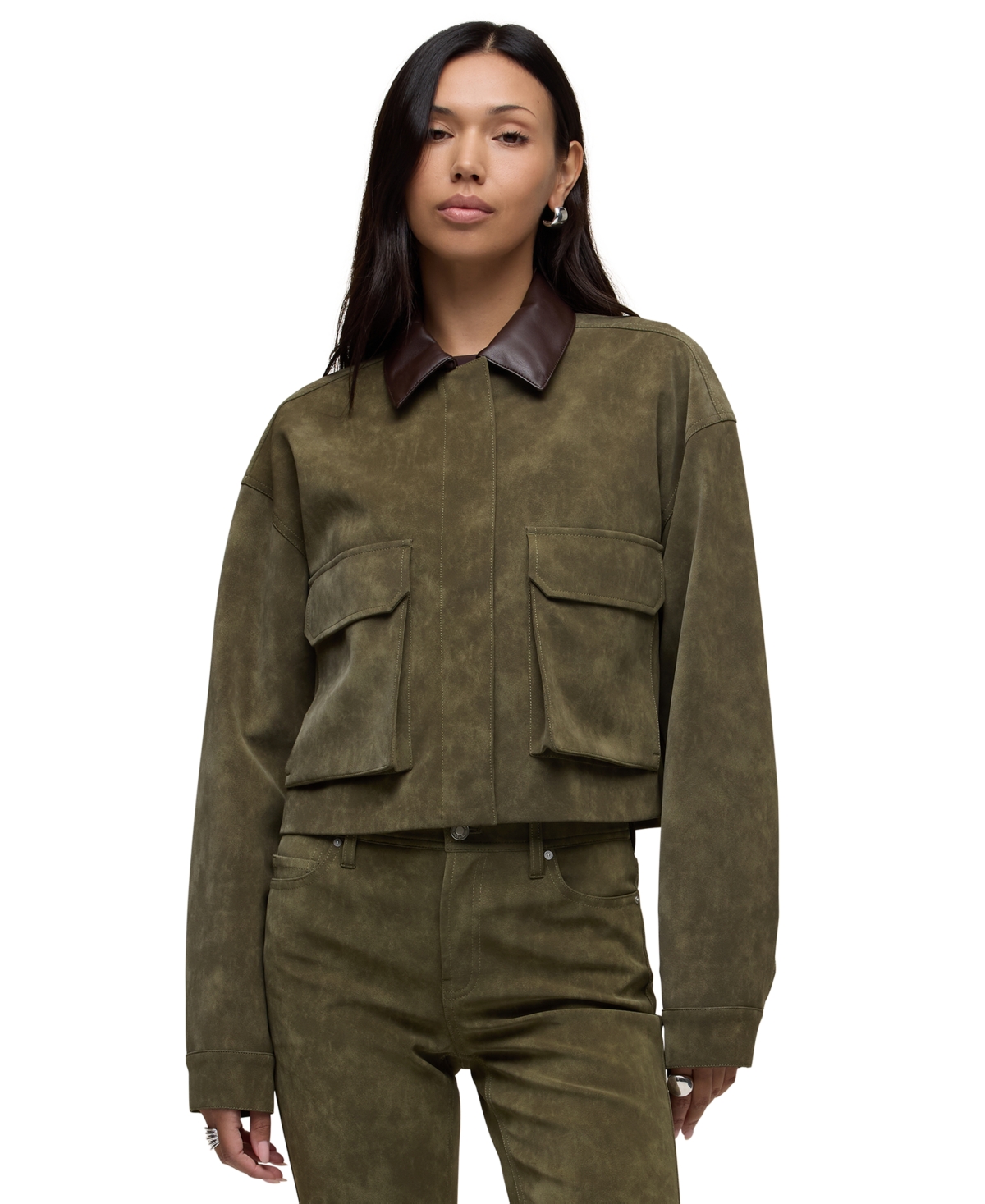 Click here for Hudson Jeans Womens Faux Suede Chore Jacket - Army... prices