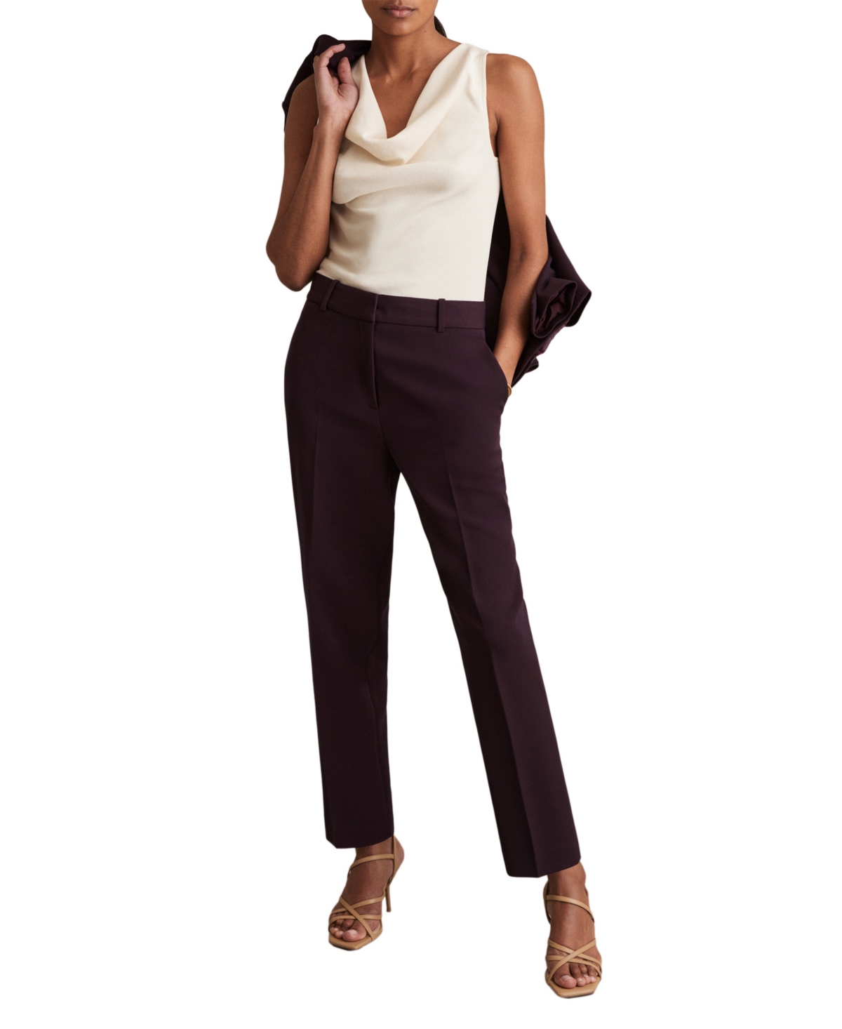 Click here for Reiss Womens Gabi Slim-Fit Suit Trousers - Berry prices