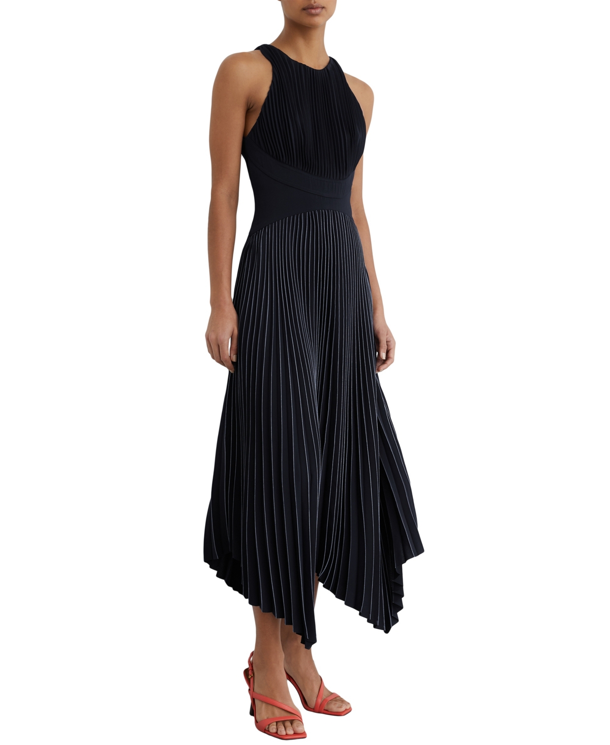 Click here for Reiss Womens Rachel Pleated High-Neck Midi Dress -... prices
