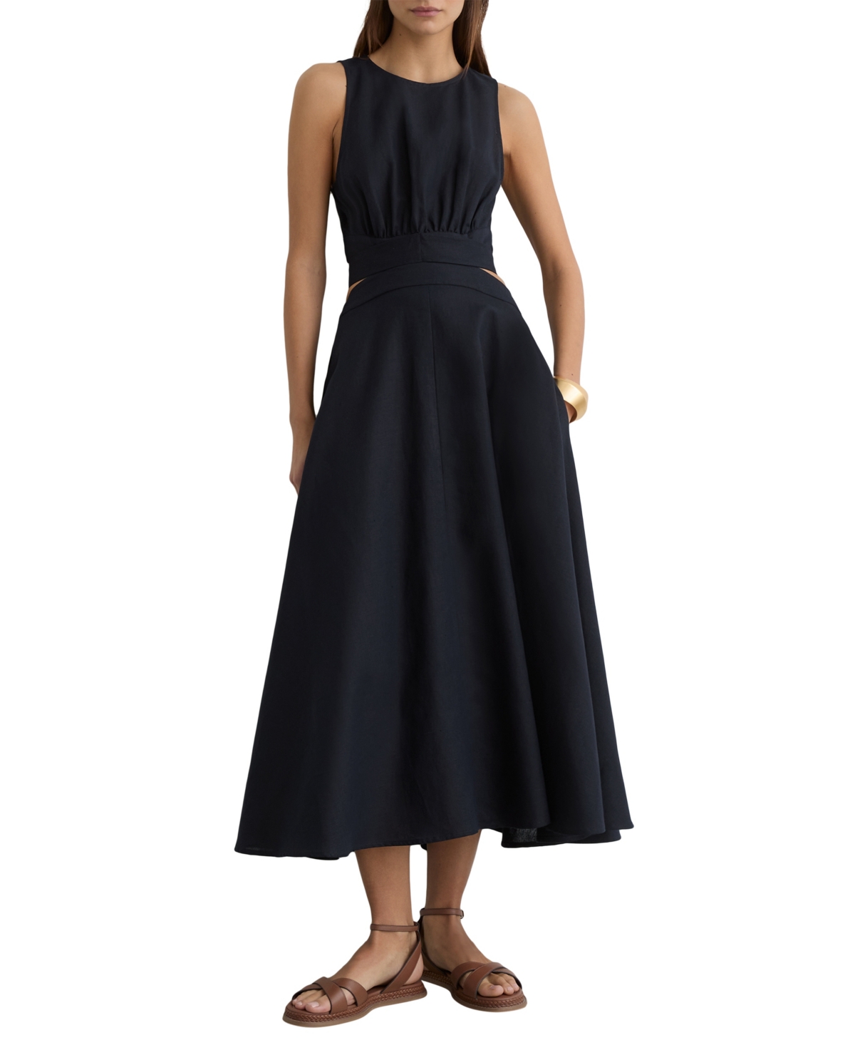 Click here for Reiss Womens Hazel Cutout Linen-Cotton Blend Midi... prices